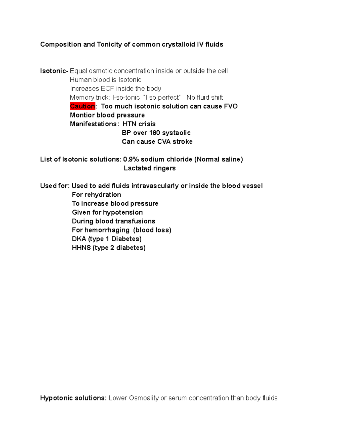 Composition and Tonicity of common crystalloid IV fluids - Studocu