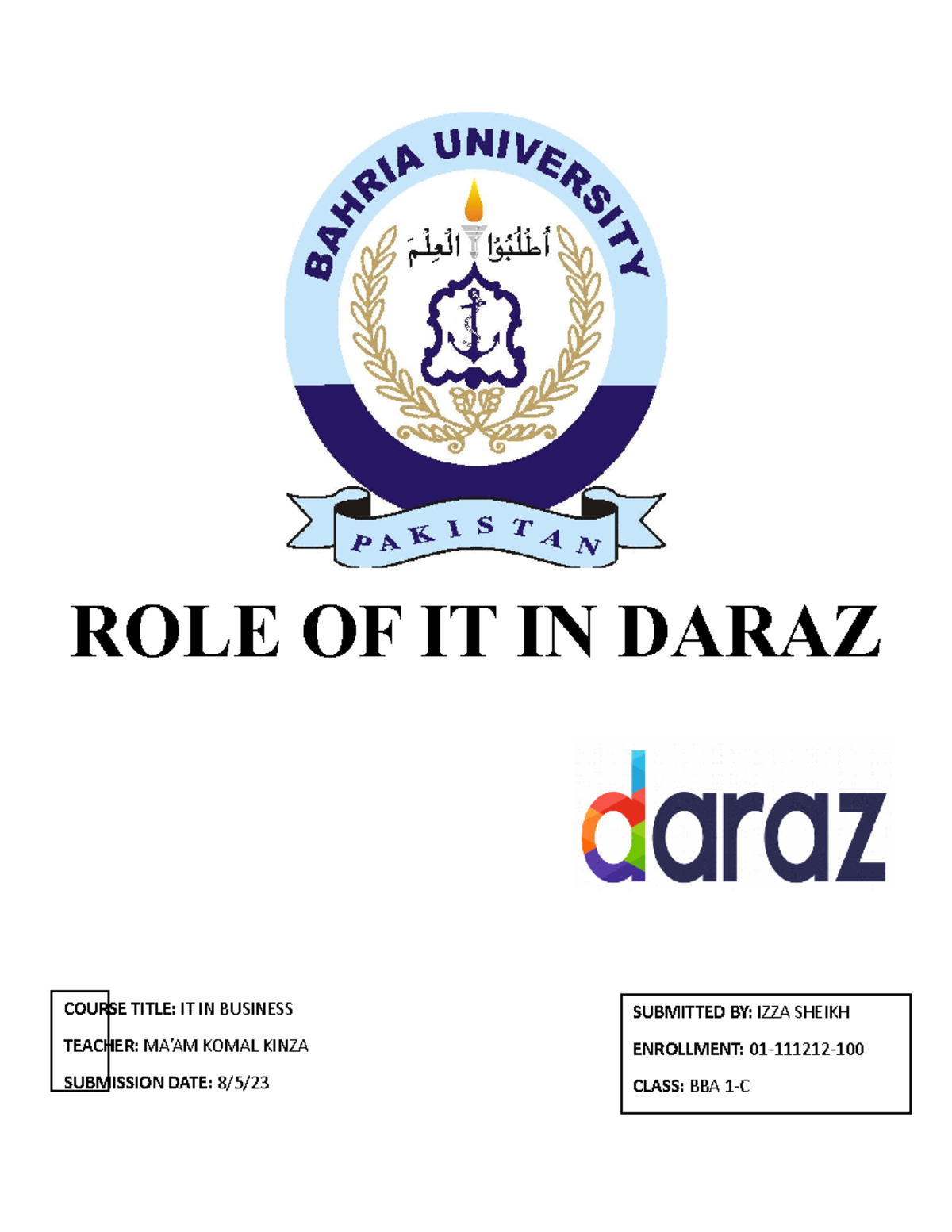 Assignment 1 - Role of IT in Daraz - COURSE TITLE: IT IN BUSINESS ...