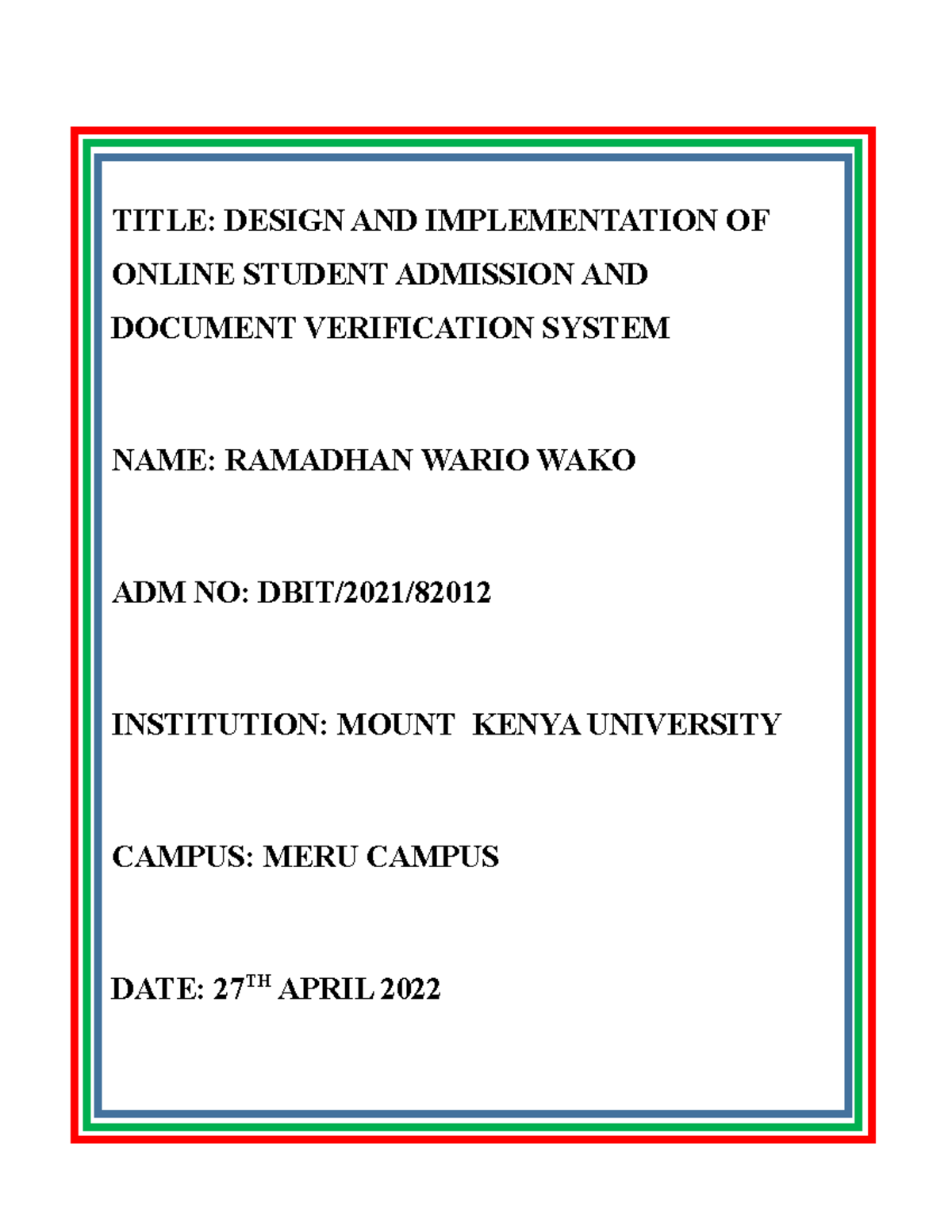 Computer Project Proposal - TITLE: DESIGN AND IMPLEMENTATION OF ONLINE ...
