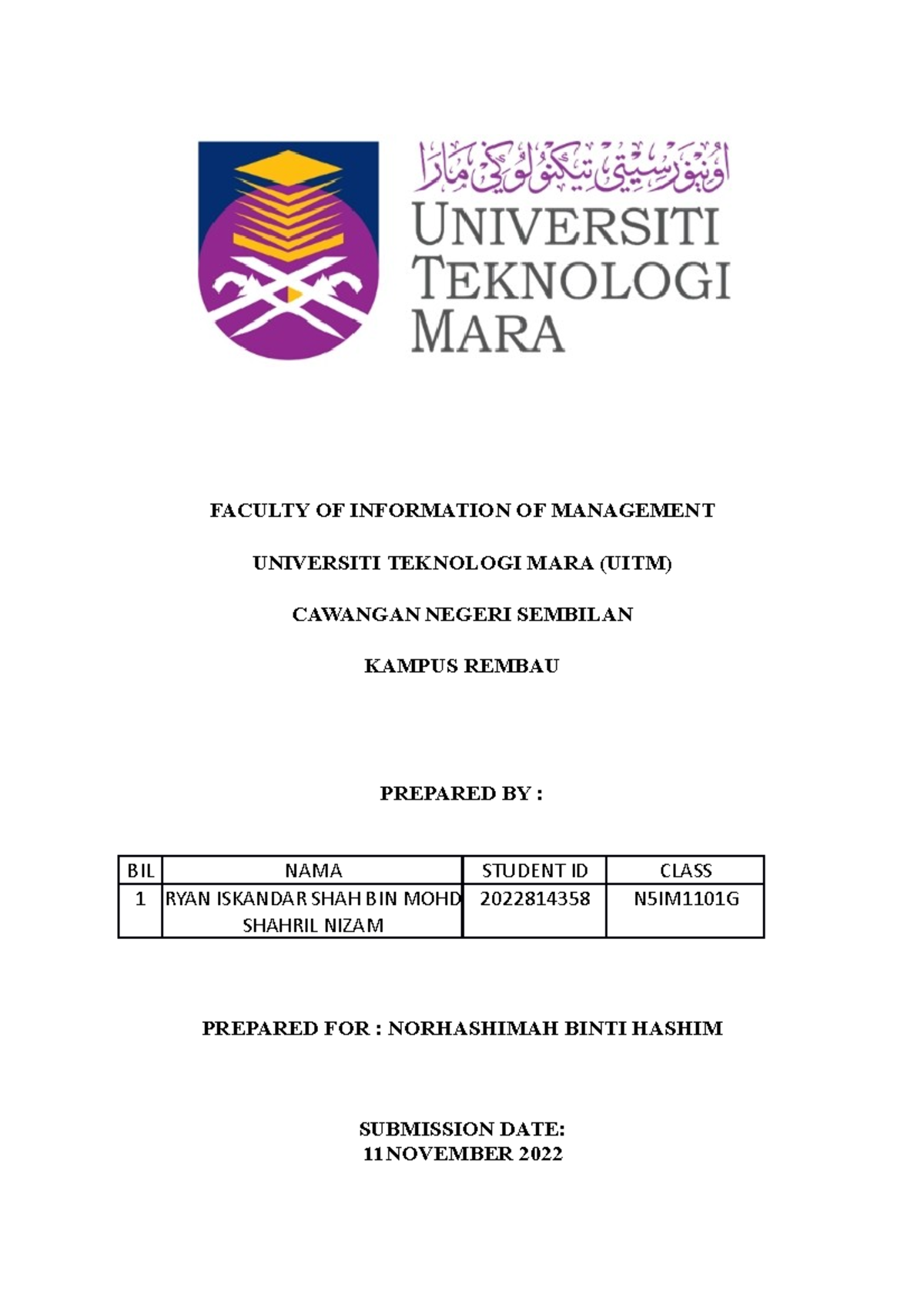 IMC 113 Individual Assignment (RYAN Iskandar) - FACULTY OF INFORMATION ...