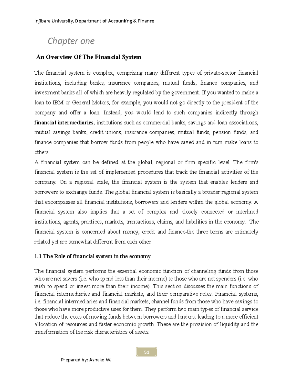 Financial Institution and Market - Chapter one An Overview Of The ...