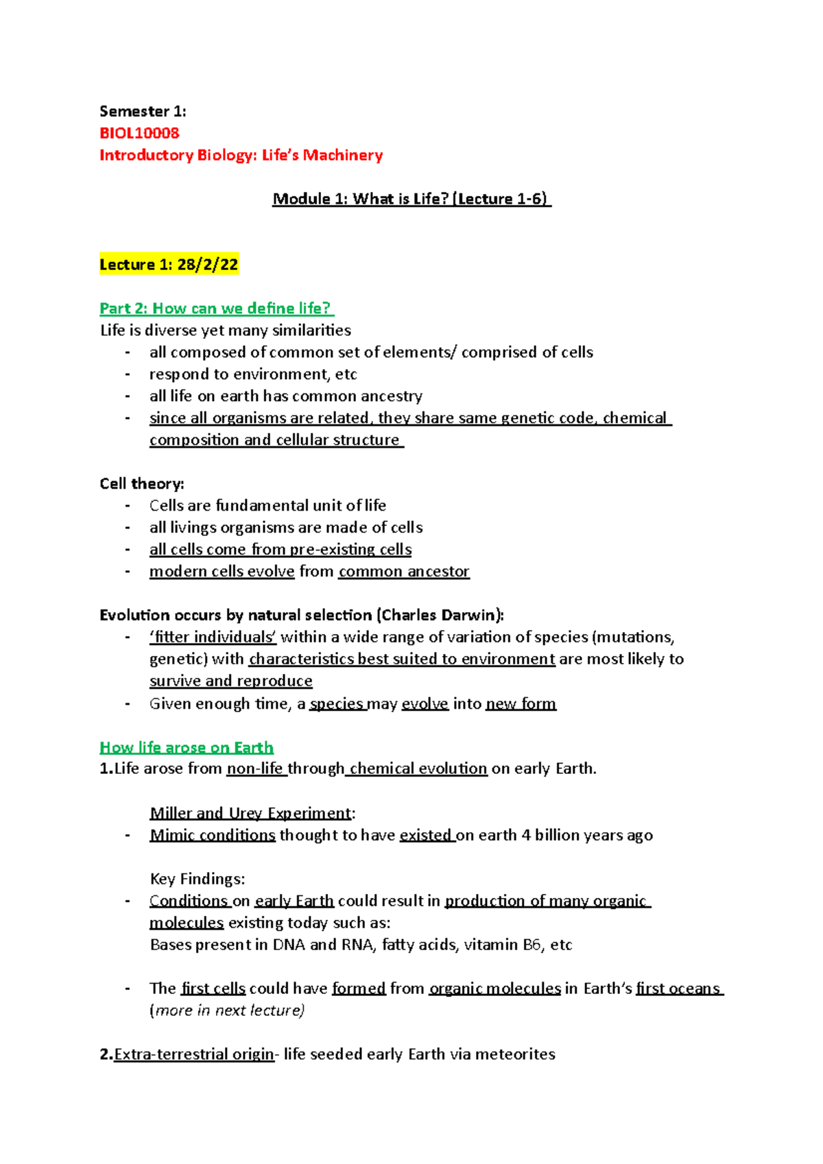 Module 1- What is Life - Semester 1: BIOL Introductory Biology: Life’s ...