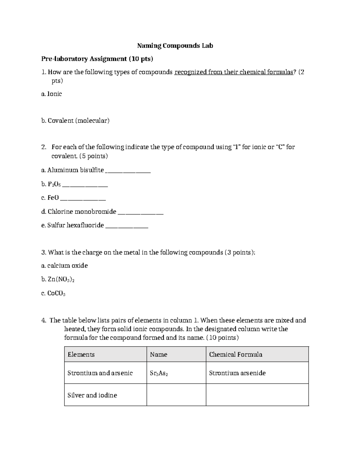 Naming Chemical Compounds lab Report - Naming Compounds Lab Pre ...