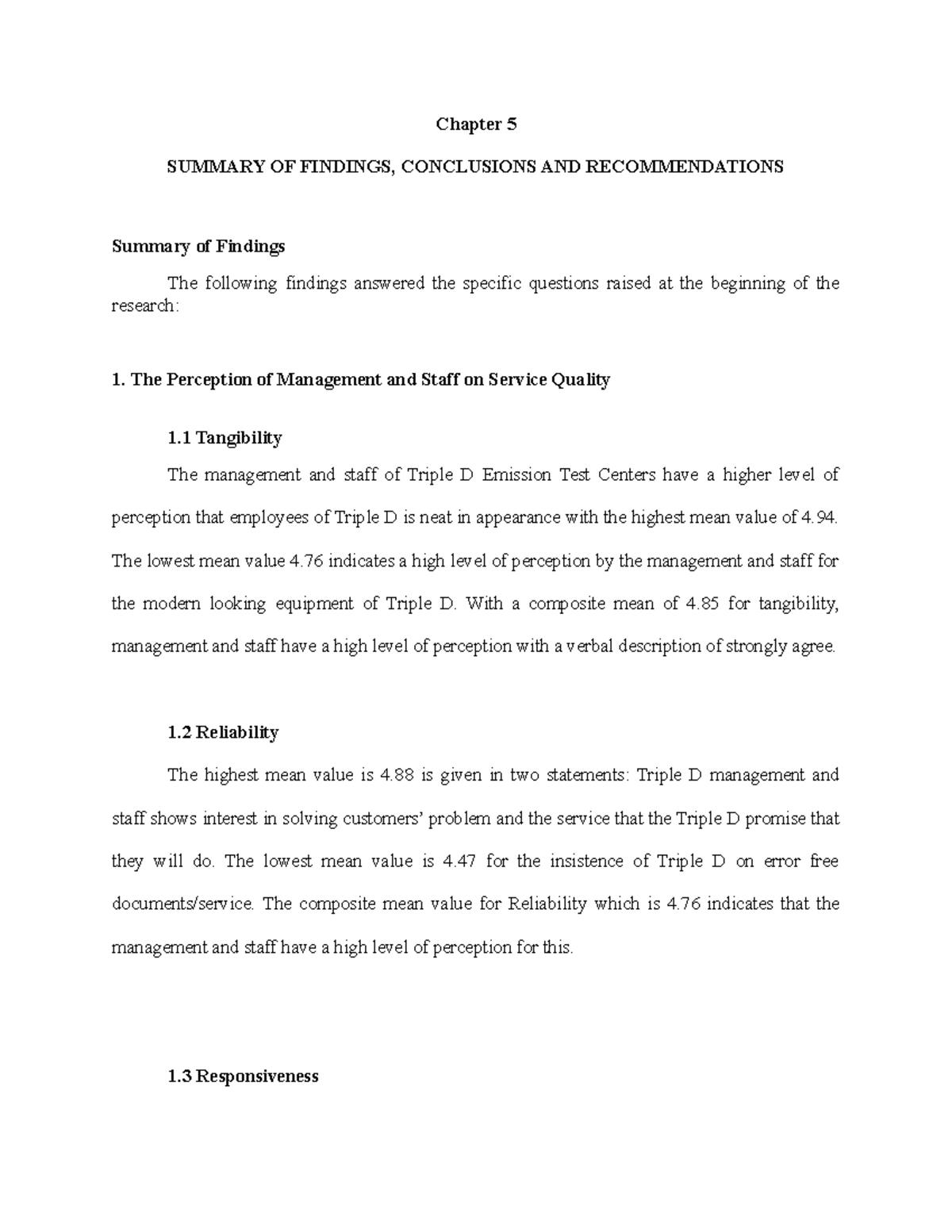 Chapter 5 - Chapter 5 SUMMARY OF FINDINGS, CONCLUSIONS AND ...