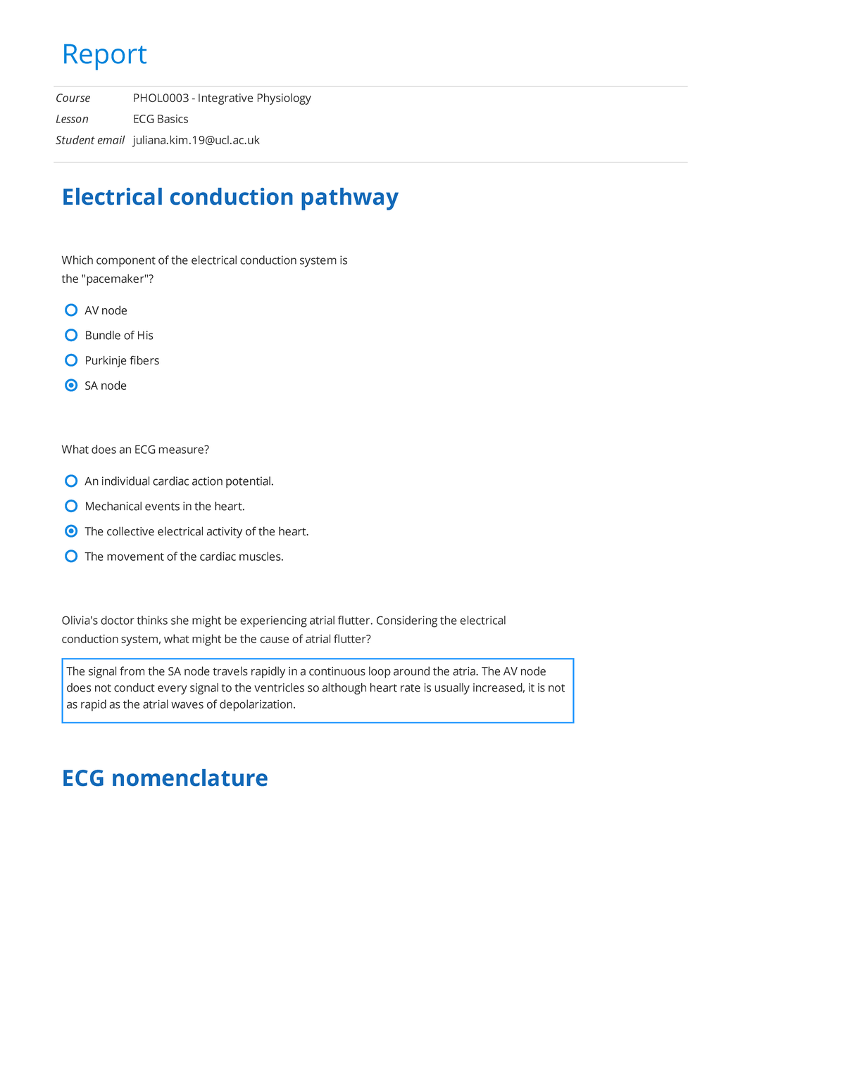 ECG Basics report for lab work - Report Course PHOL0003 - Integrative ...
