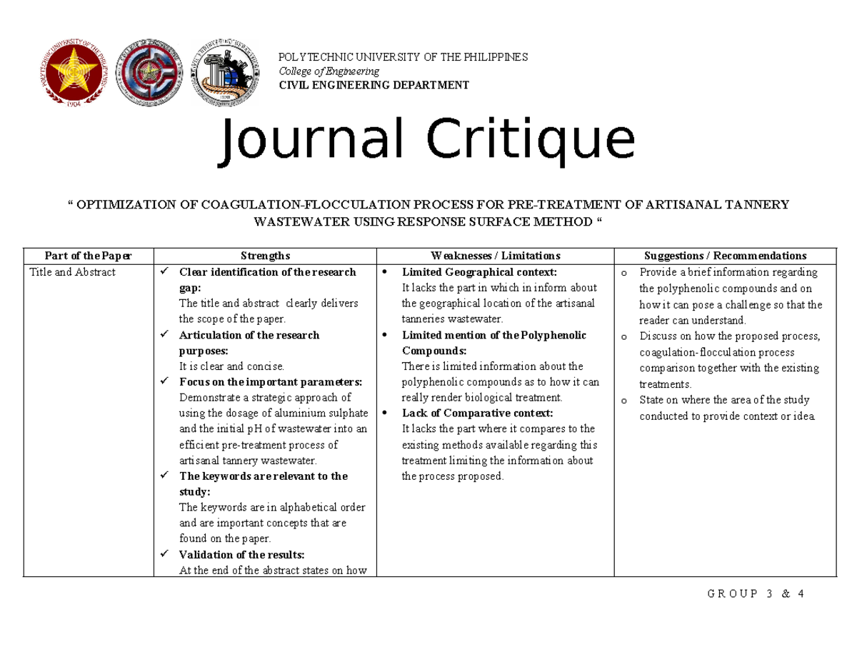 Journal Critique - nnbnn n n - College of Engineering CIVIL ENGINEERING ...