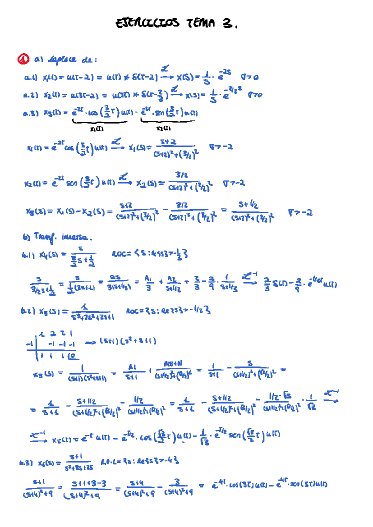 Ejercicios TEMA 3 Señales - EJERCECTOS TEMA 3. s a) laplace de: L a ...