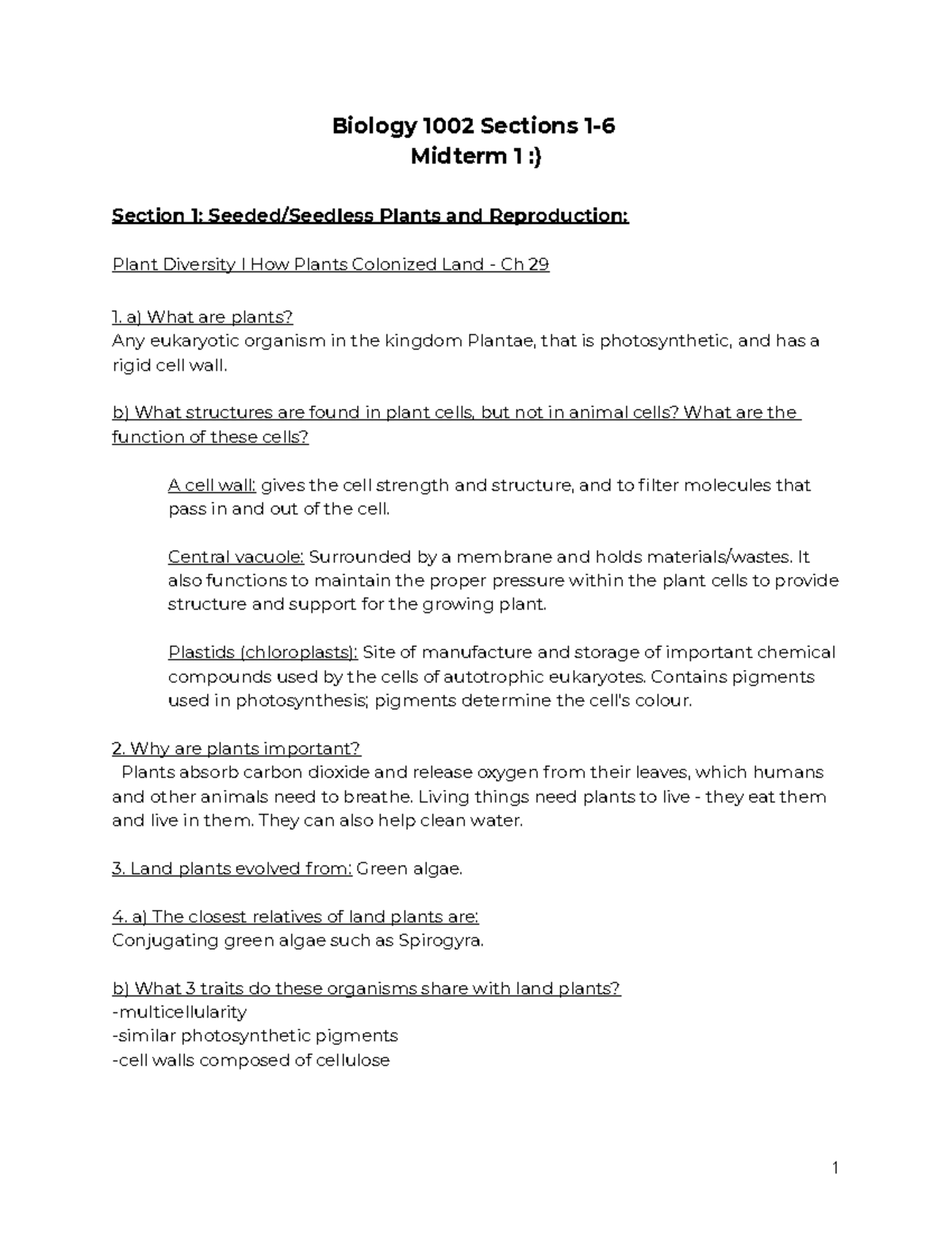 Section 1-6 Review Questions (Plants) - Biology 1002 Sections 1 ...