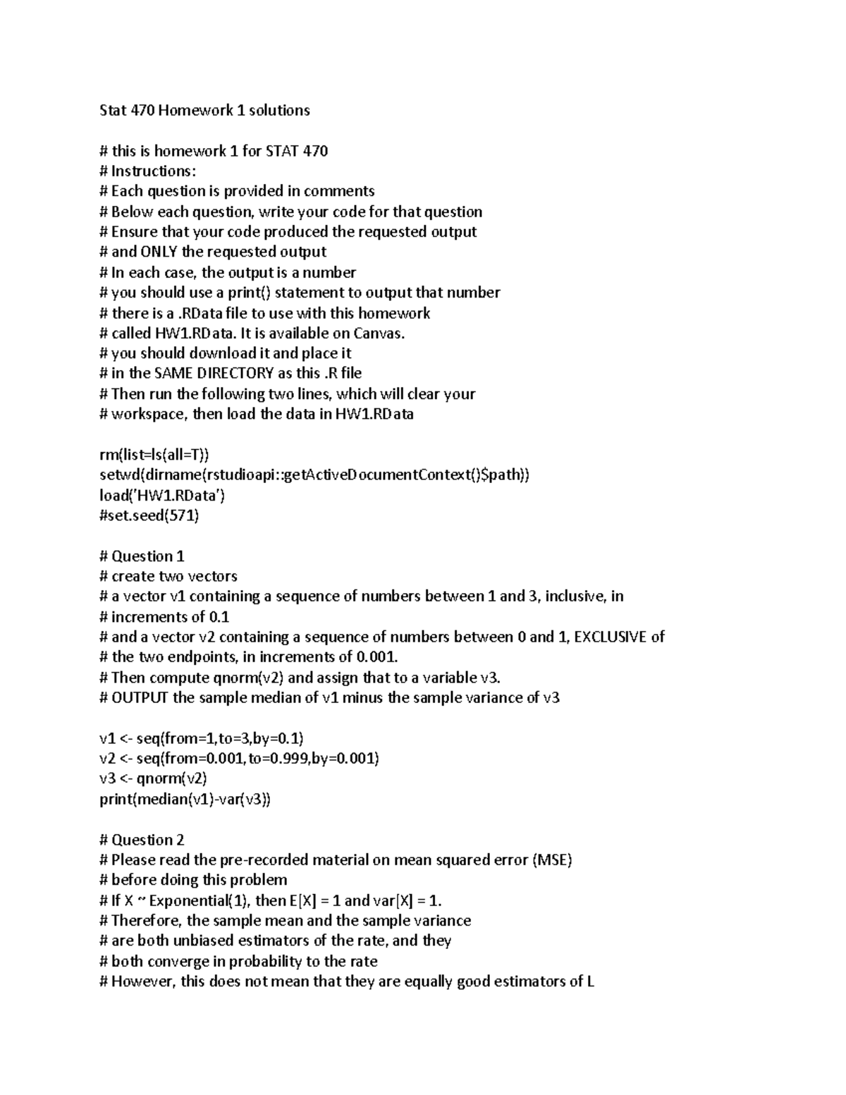 Stat 470 Homework 1 solutions - Stat 470 Homework 1 solutions this is homework 1 for STAT 470 ...