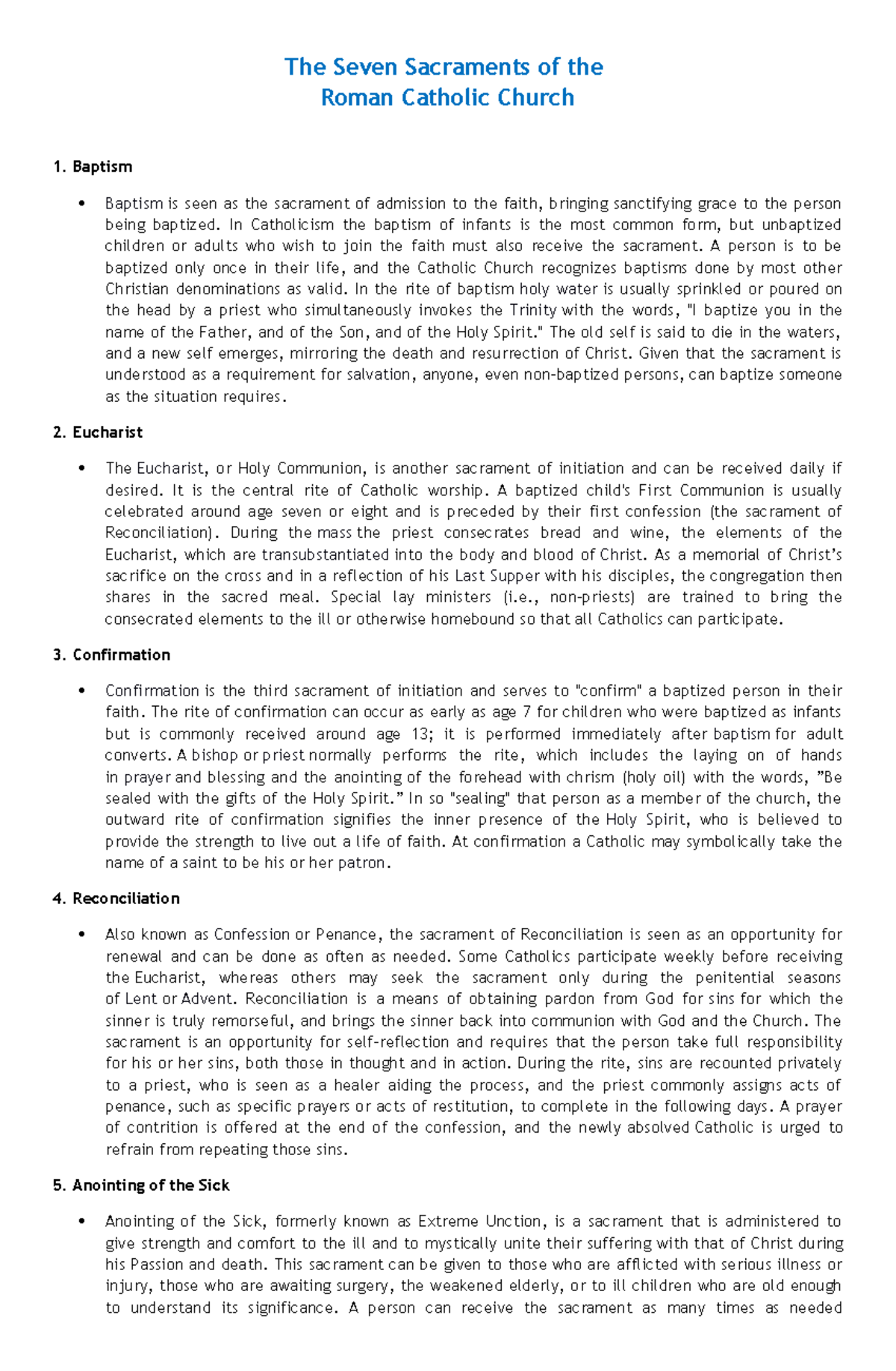 Seven Sacraments - Baptism Baptism is seen as the sacrament of ...