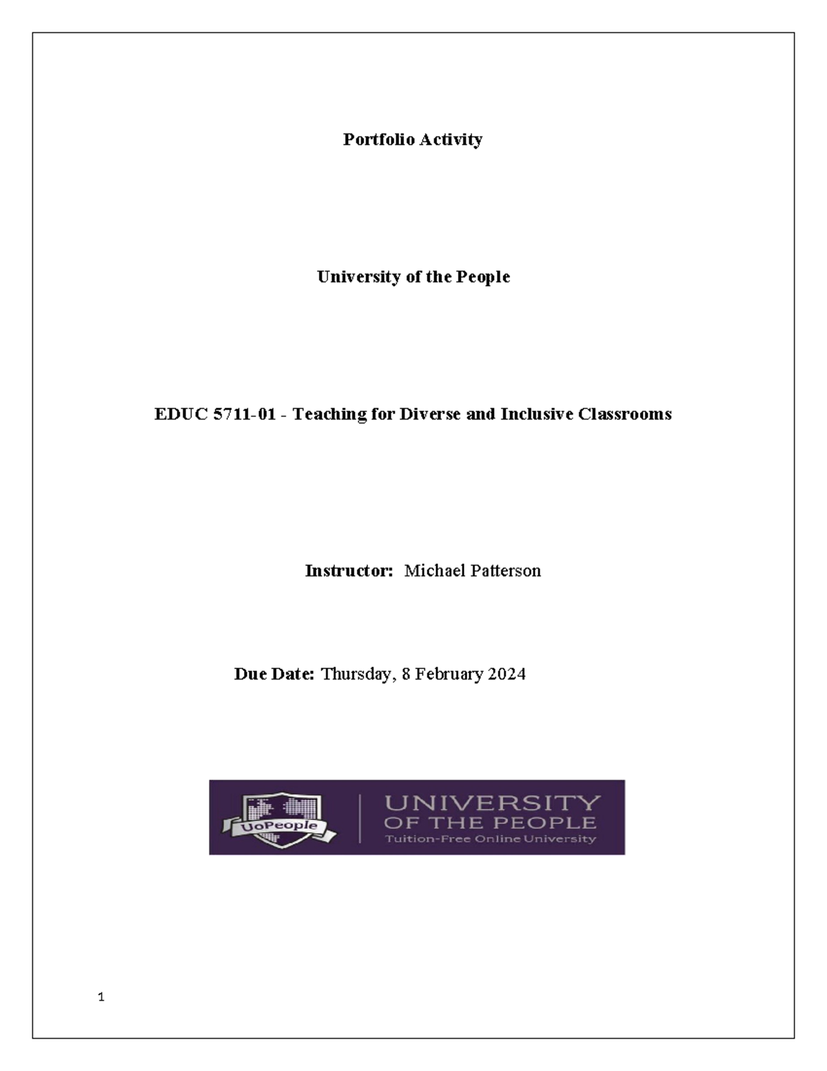 Portfolio Activity Unit 1 - Portfolio Activity University of the People ...