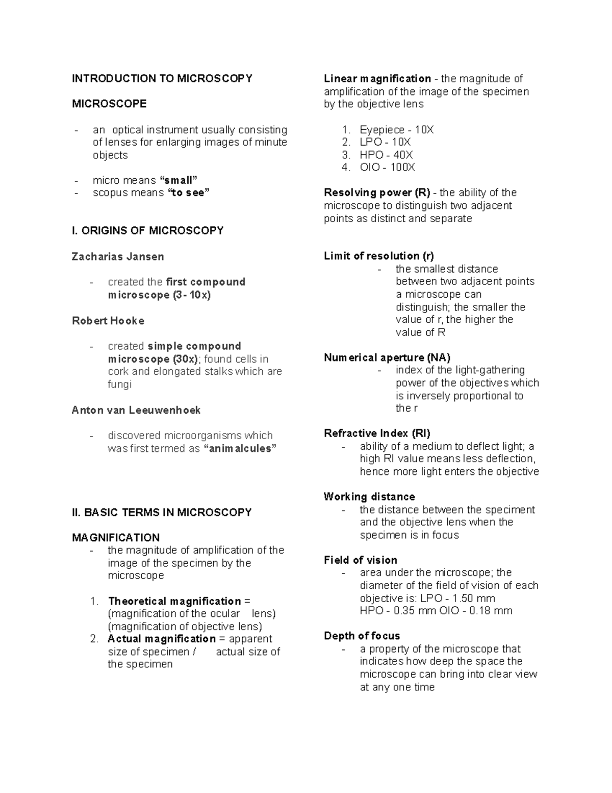 LAB - microscope - Introduction to Microscopy: Lessons often start with ...