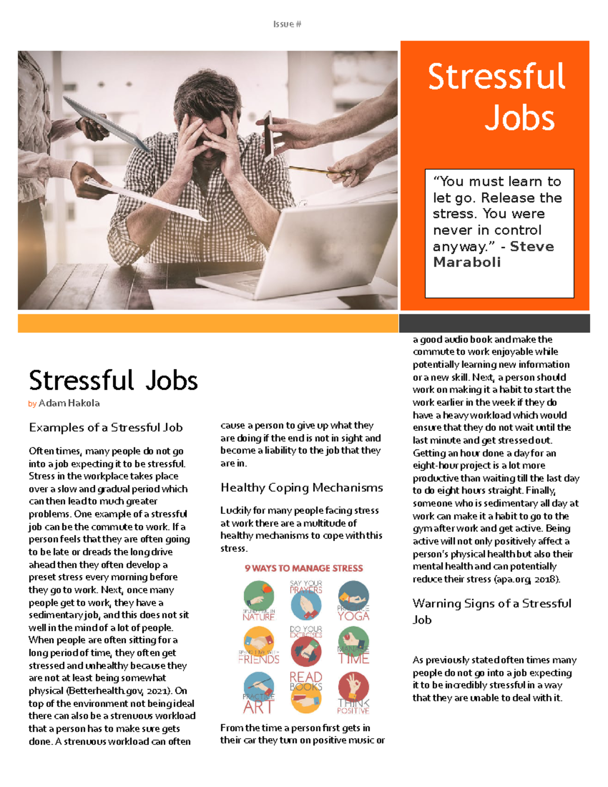 Newsletter PSY - 11 Issue # Stressful Jobs Examples of a Stressful Job ...