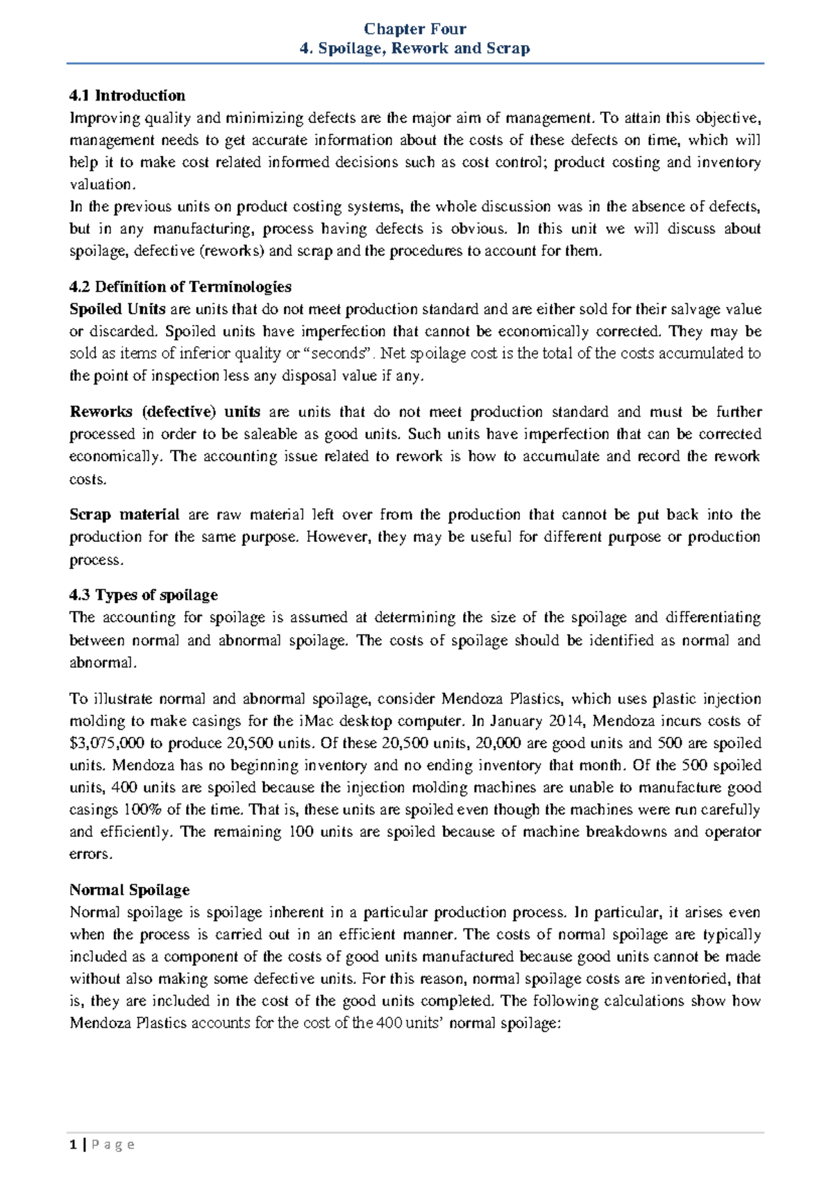 CMA I Ch-4-Spoilage, rework, scrap - Chapter Four 4. Spoilage, Rework ...