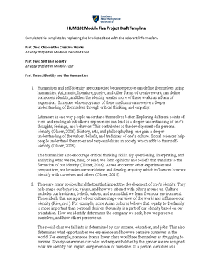 HUM 102 Module Two Project Proposal - Part One: Choose the Creative ...