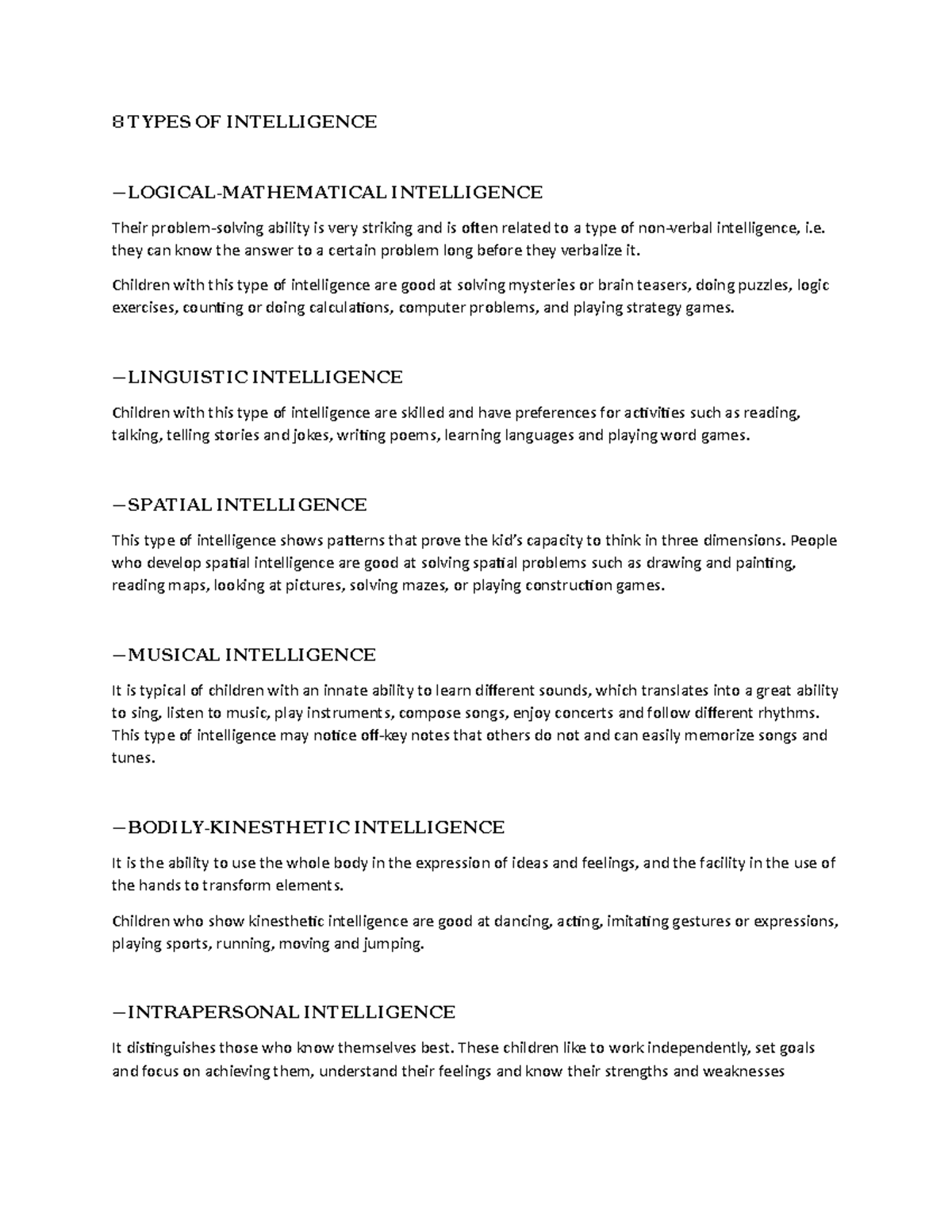 Types OF Intelligence - Need to develop most comprehensive learning - 𝐀 ...