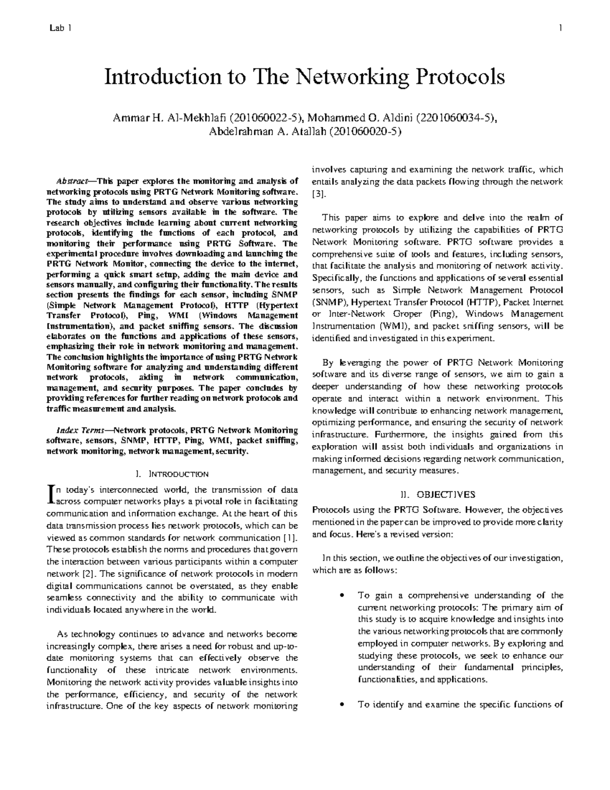 LAB 1 - lab 1 - Abstract—This paper explores the monitoring and ...