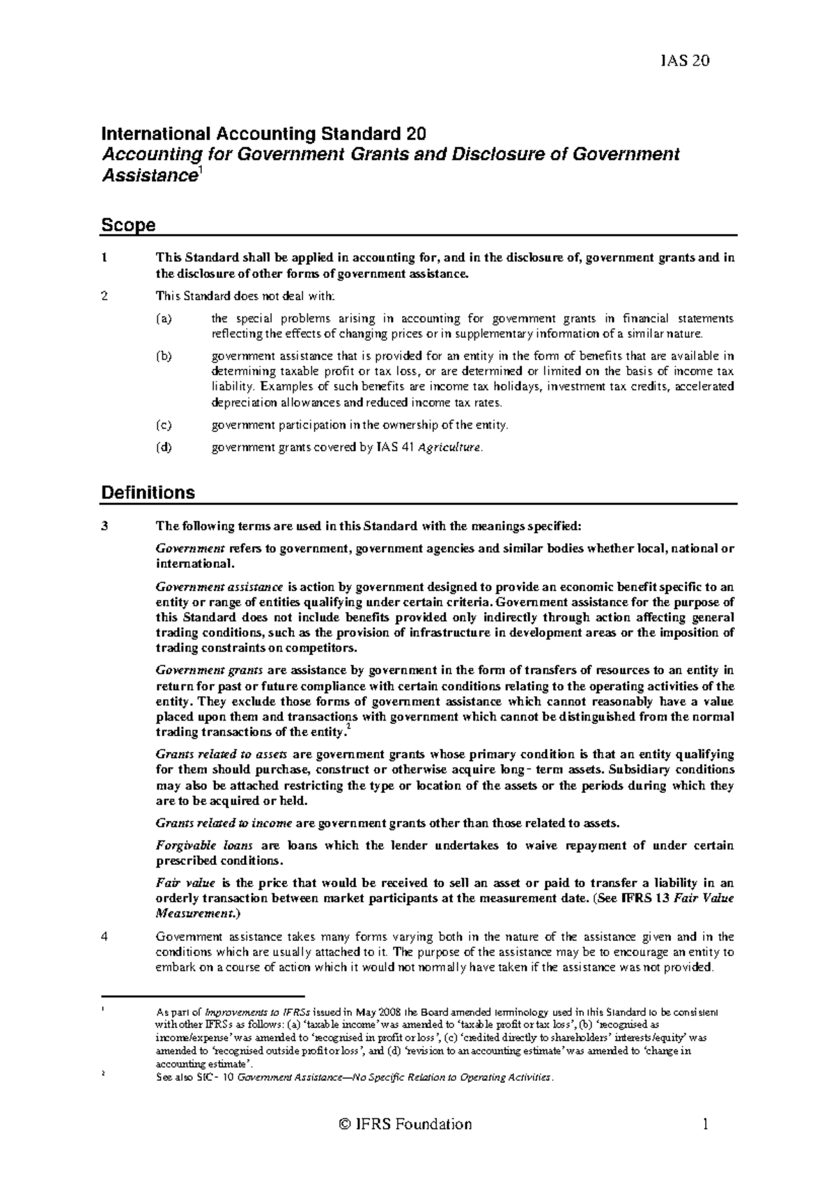 IAS 20 - Ias 20 - International Accounting Standard 20 Accounting for Government Grants and ...