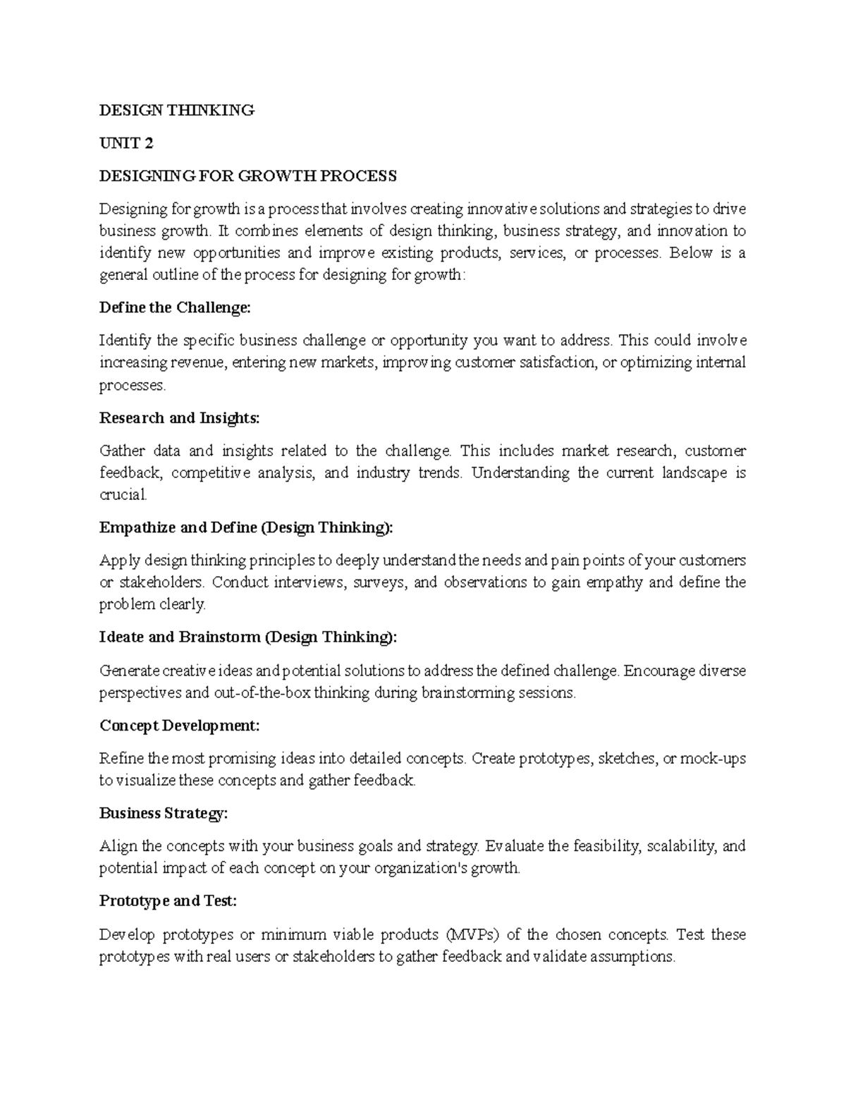 Design Thinking_Designing for growth process - DESIGN THINKING UNIT 2 DESIGNING FOR GROWTH ...