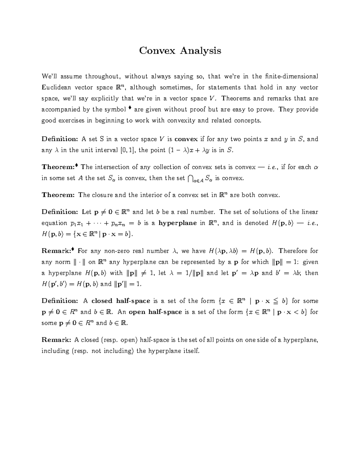 Lecture notes, lecture 6 - Convex analysis - Convex Analysis assume ...
