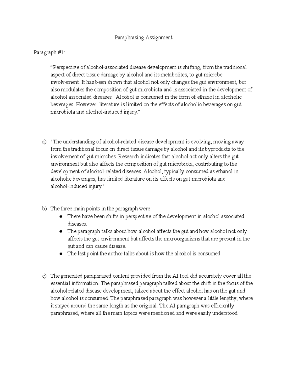 Bio Paraphrasing Assignment - Paraphrasing Assignment Paragraph #1: “Perspective of - Studocu