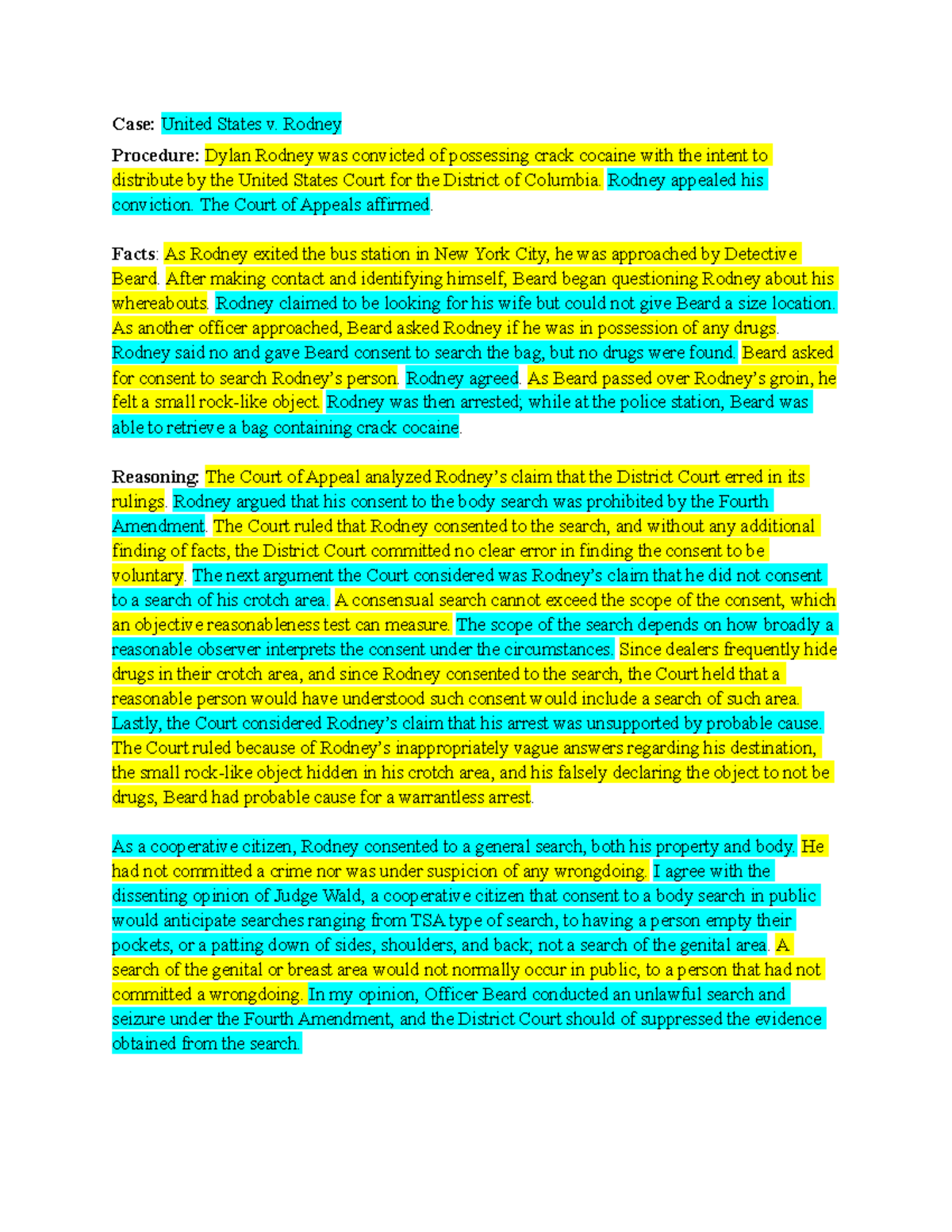 Rodney - Chapter 6 - Case: United States v. Rodney Procedure: Dylan ...