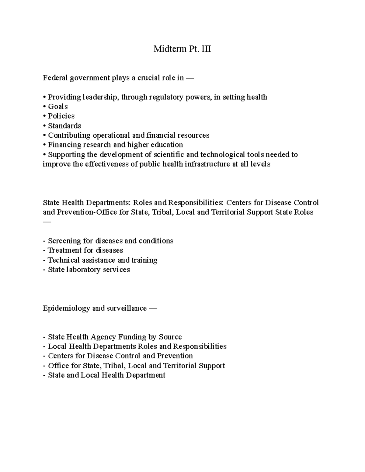 Midterm Review Pt. 3 - Midterm Pt. III Federal government plays a crucial role in — Providing ...