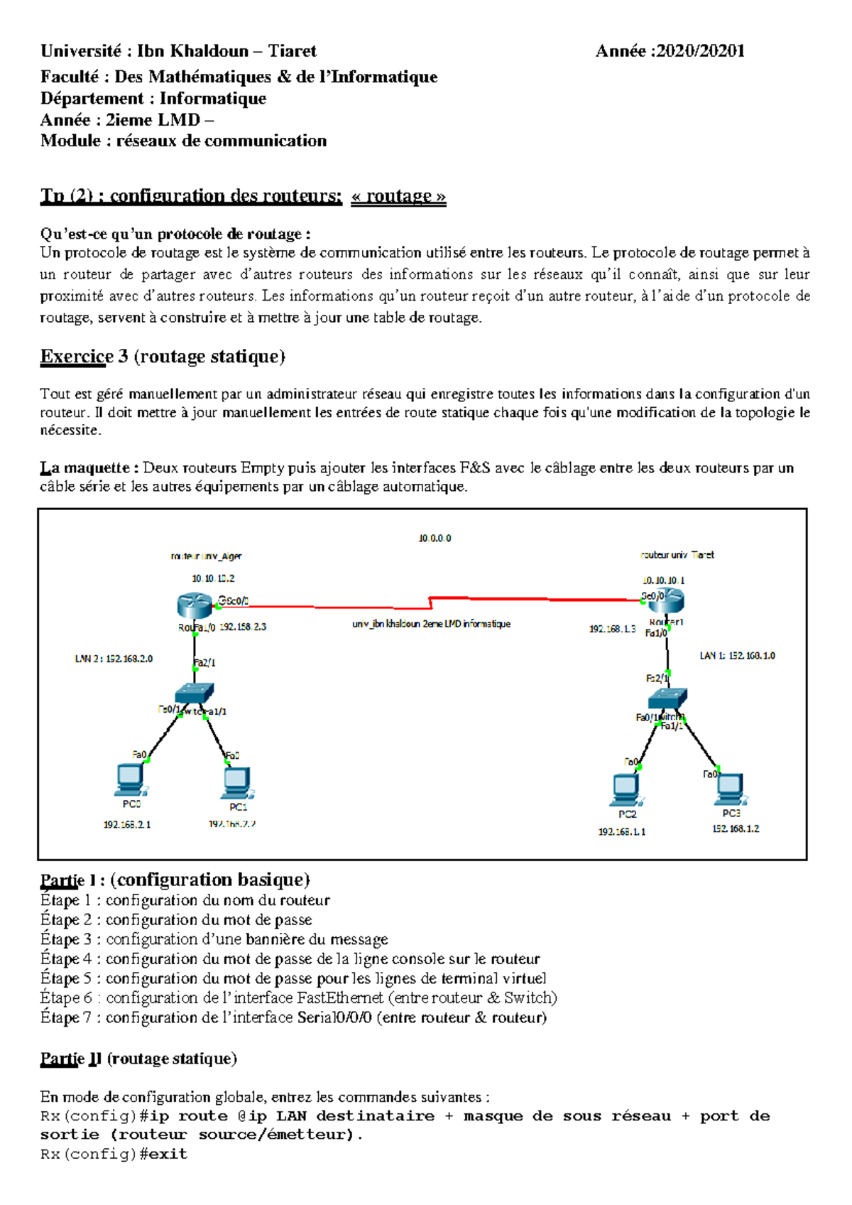 TP 2 suite - TP qui décrit routage dynamique - Université : Ibn ...