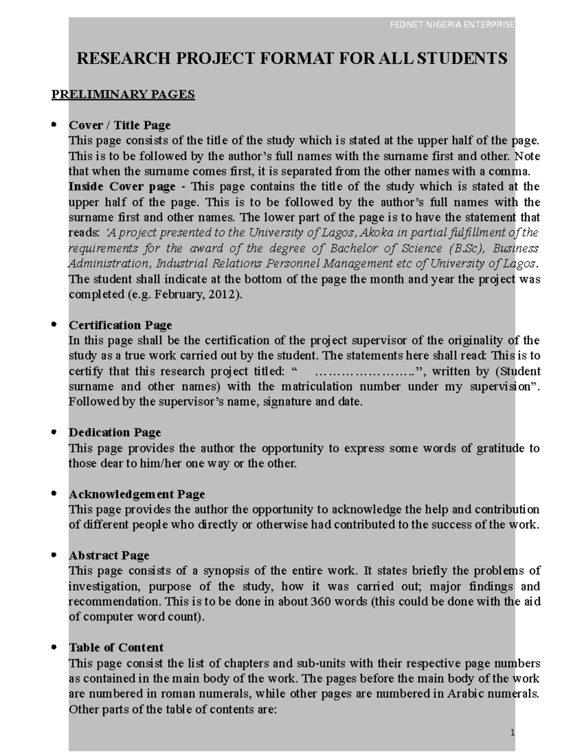 Research Project Format FOR ALL Students - Education - MKU - Studocu