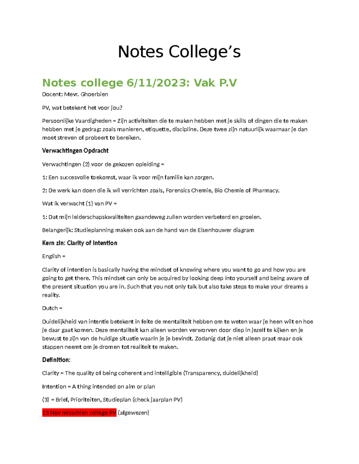 Notes College - jn o - Notes College’s Notes college 6/11/2023: Vak P ...
