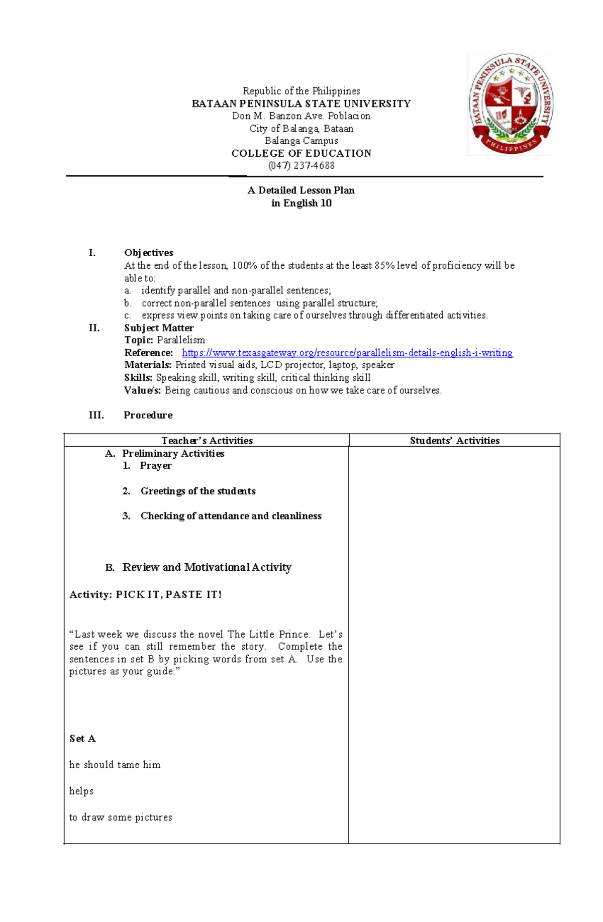 Parallelism Lp This Is A Guide For Understanding Parallelism Republic Of The Philippines