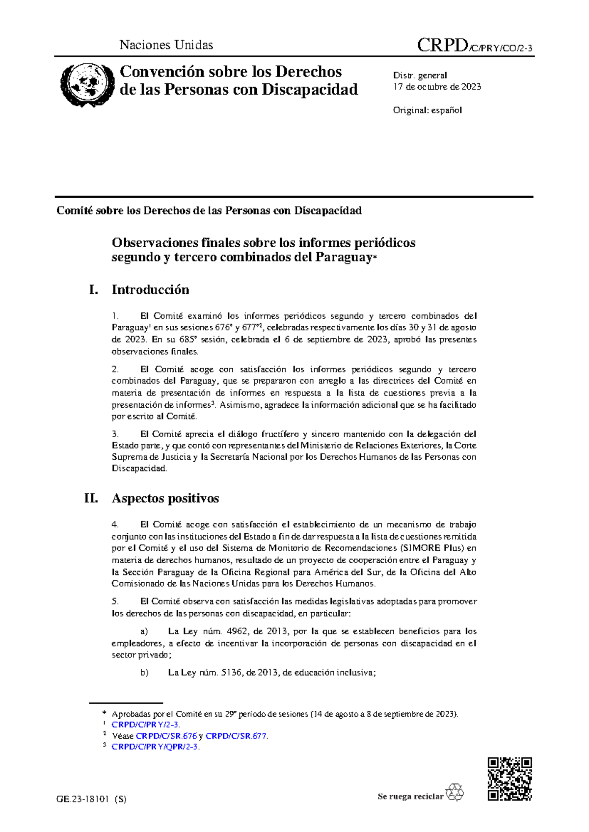 Comité CDPD Observaciones Finales - II y III Combinados - GE-18101 (S ...