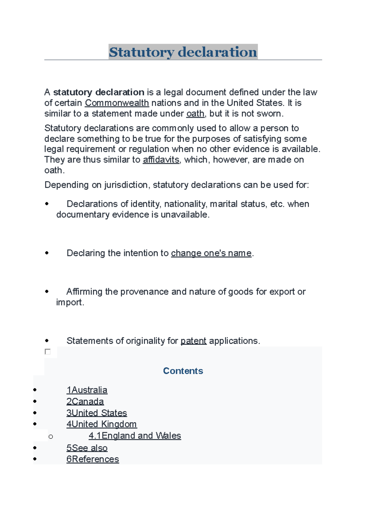 Statutory Declaration for LLB - Statutory declaration A statutory ...