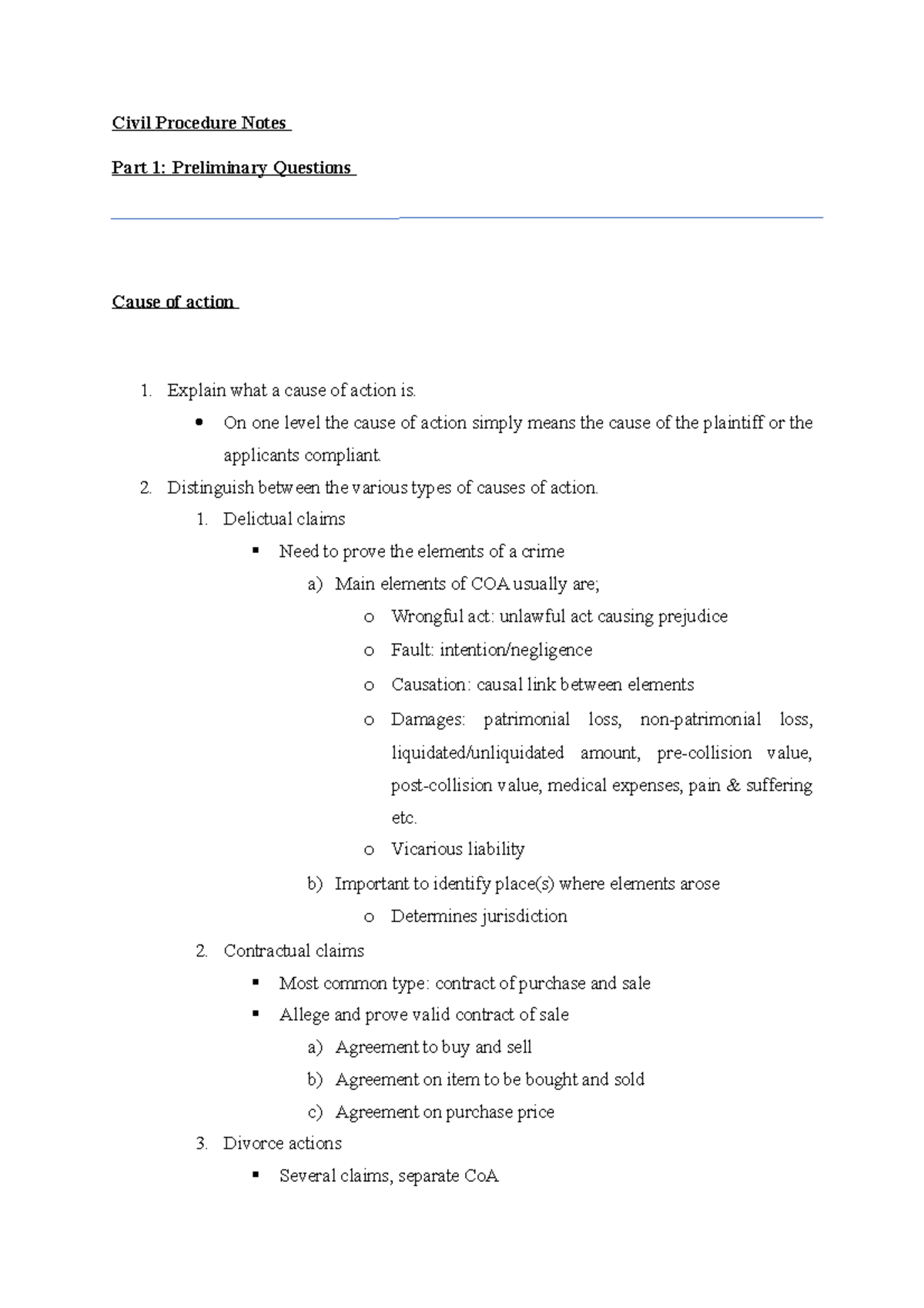 Civil Procedure Notes - summary - Civil Procedure Notes Part 1 ...