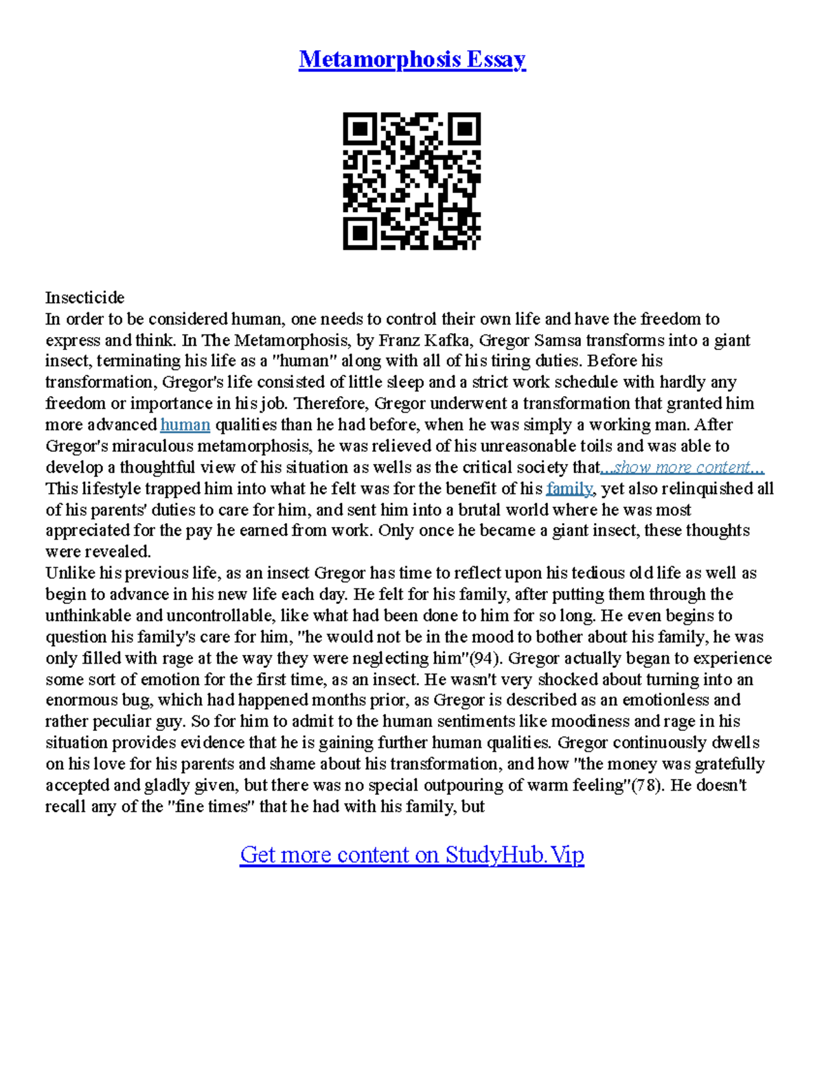 Essay On The Metamorphosis - Metamorphosis Essay Insecticide In order ...