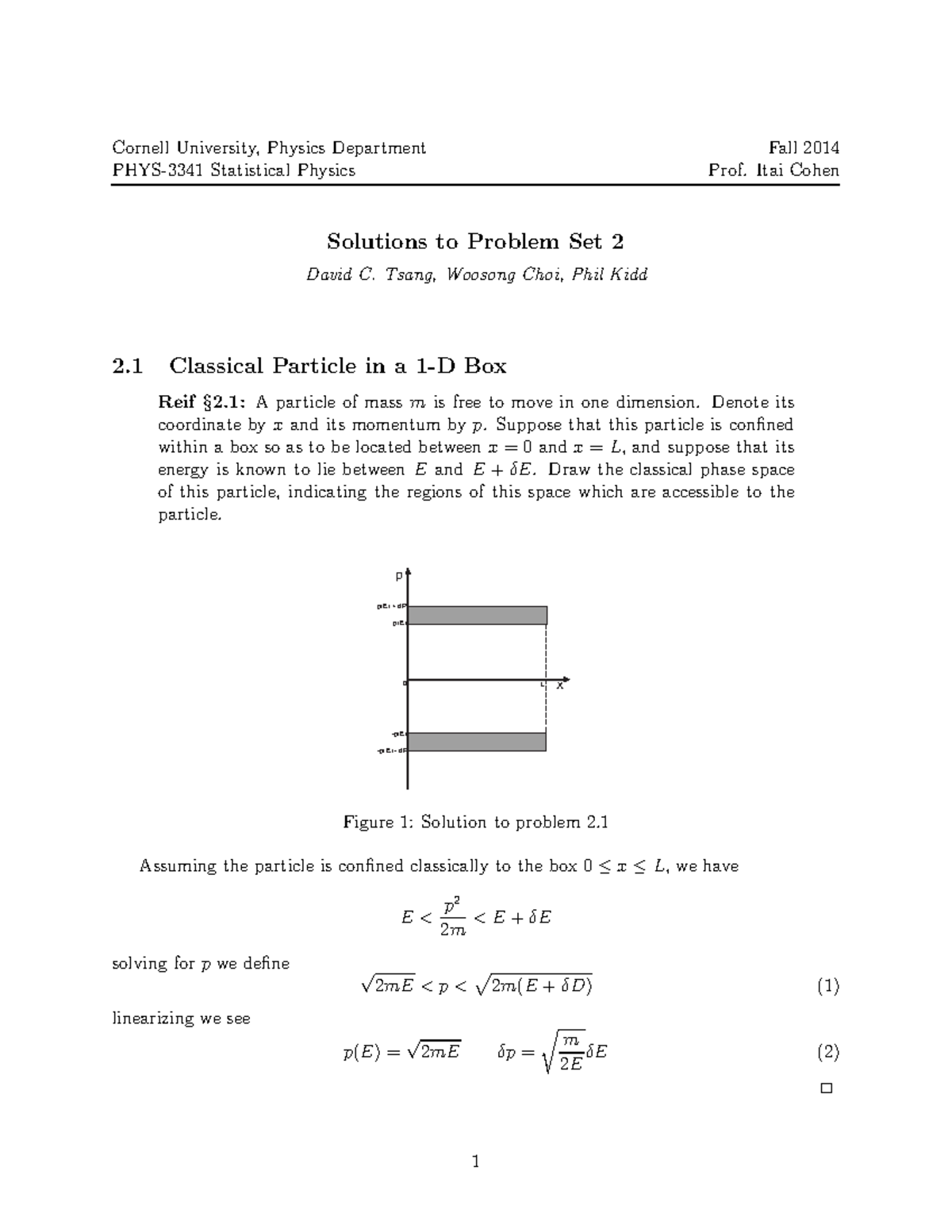 Physics Statistical Mechanics solution list 3 - Cornell University ...