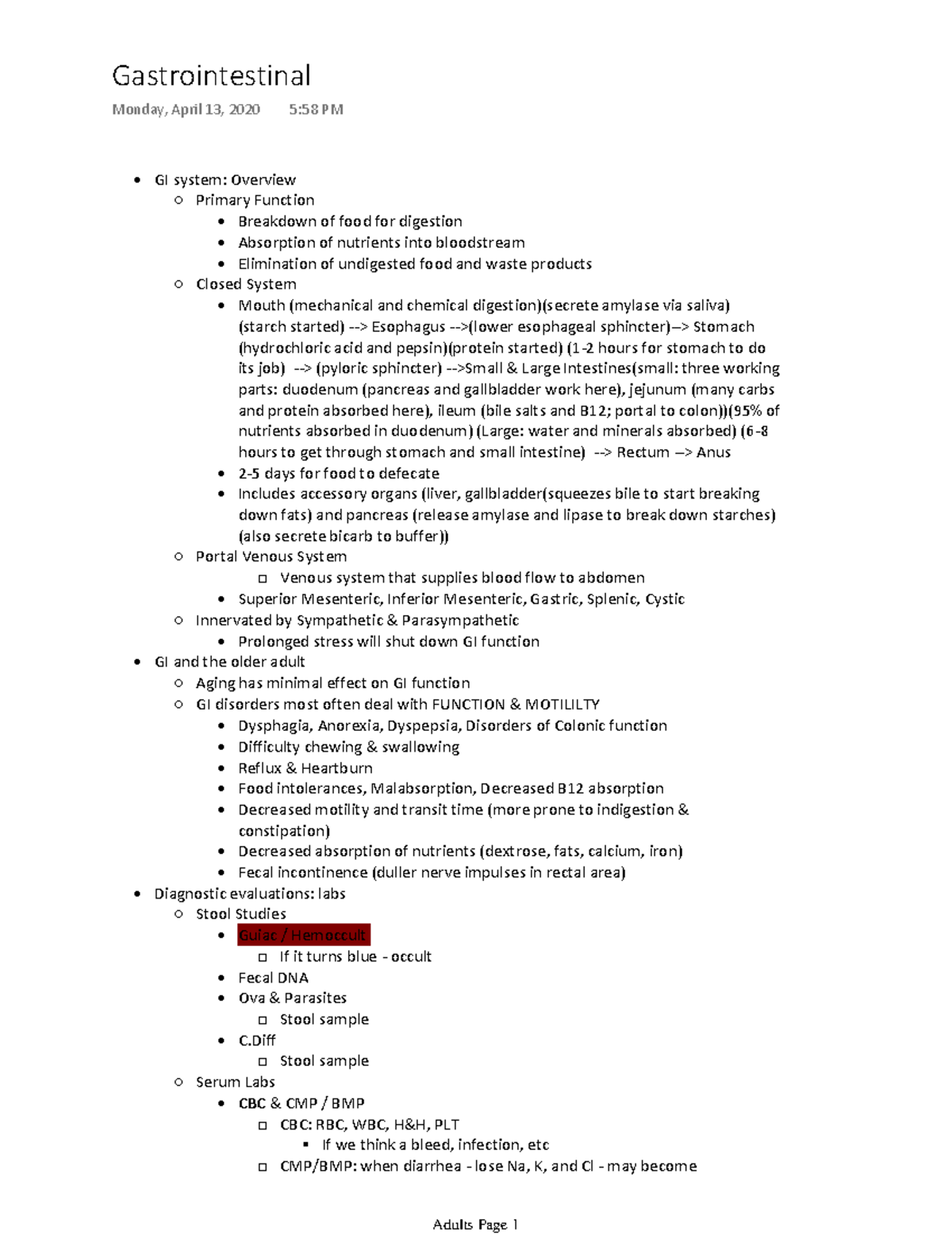 Gastrointestinal - FALL 21 - GI system: Overview Primary Function ...