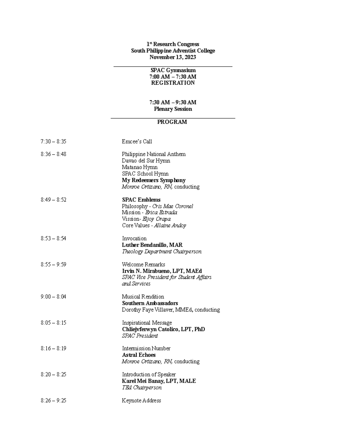 Program Research Congress Final - 1 st Research Congress South ...