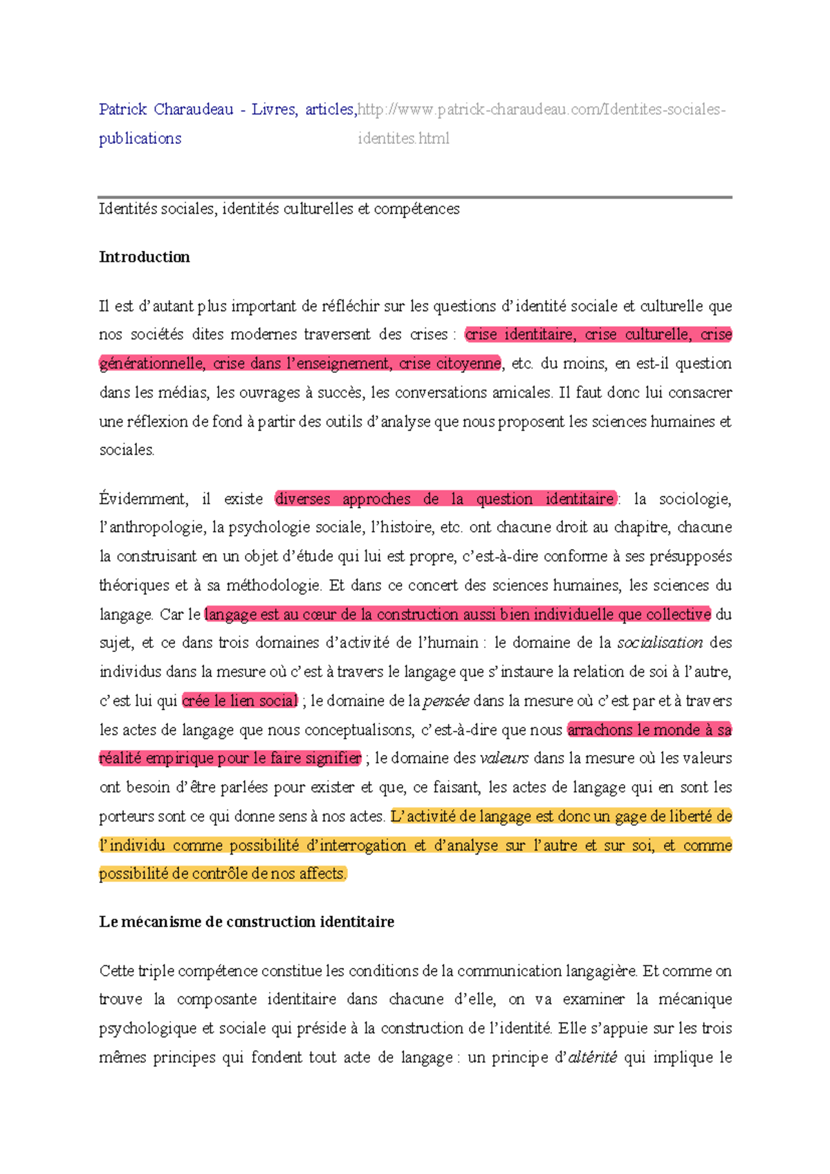 Identités sociales et culturelles - Patrick Charaudeau - Livres ...