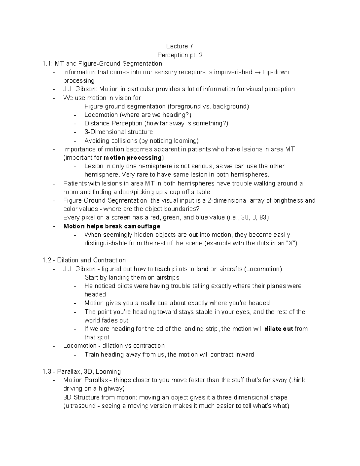 Psc 100 Notes for Midterm 2 (lecture 7) - Lecture 7 Perception pt. 2 1 ...