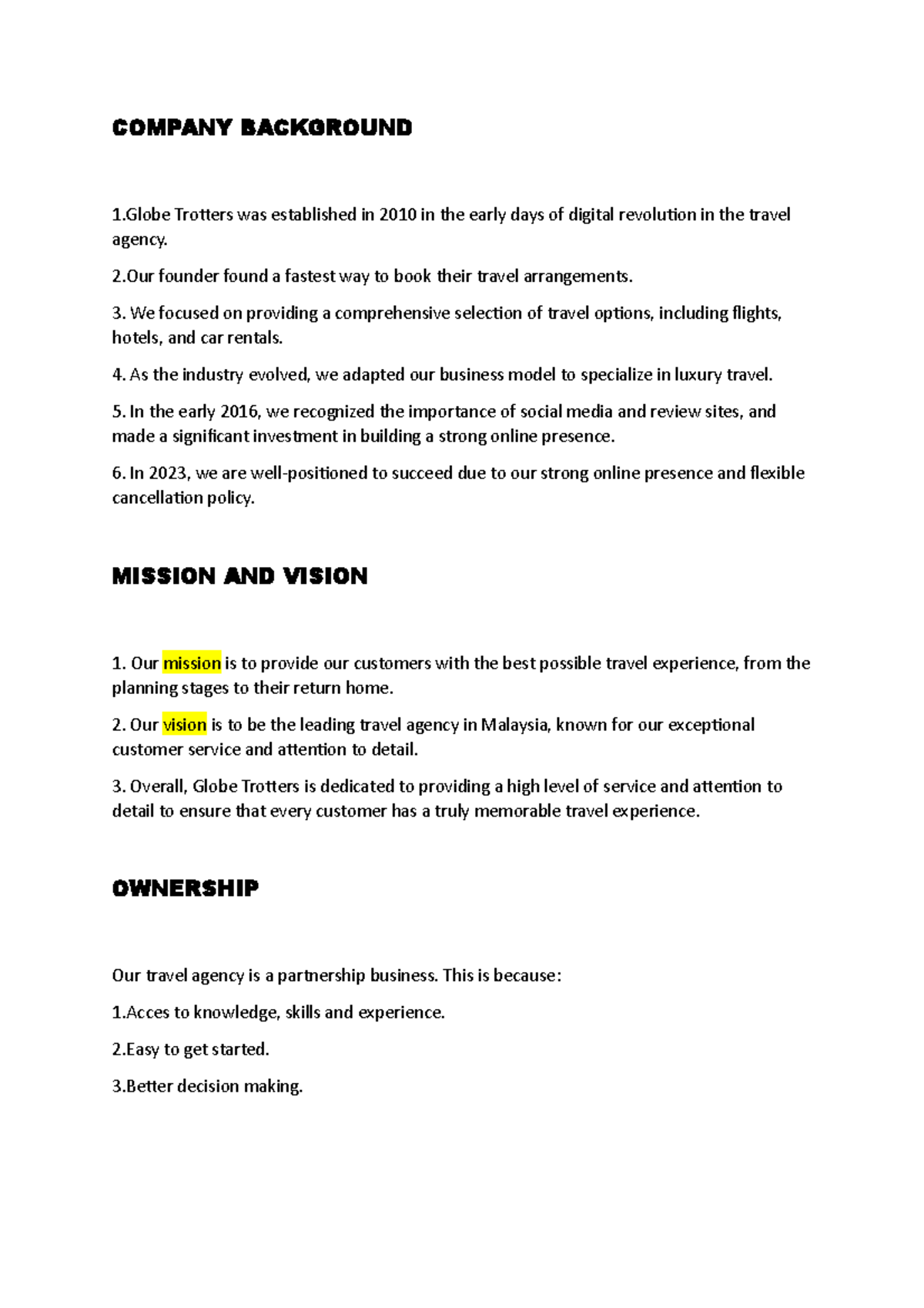 Company Background HTT - Travel Guiding - UiTM - Studocu