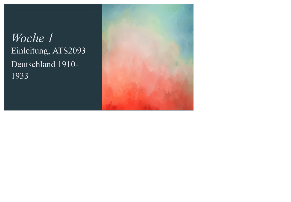 Weekly Culture Notes about history of Germany - Woche 1 Einleitung, ATS ...
