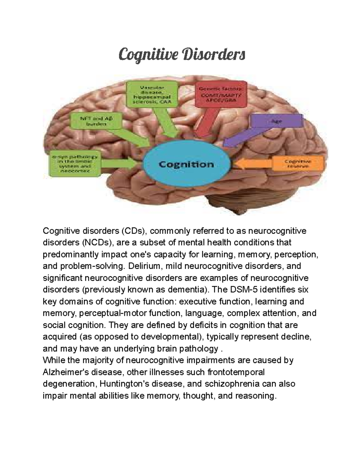 Cognitive Disorders - Cognitive Disorders Cognitive disorders (CDs ...