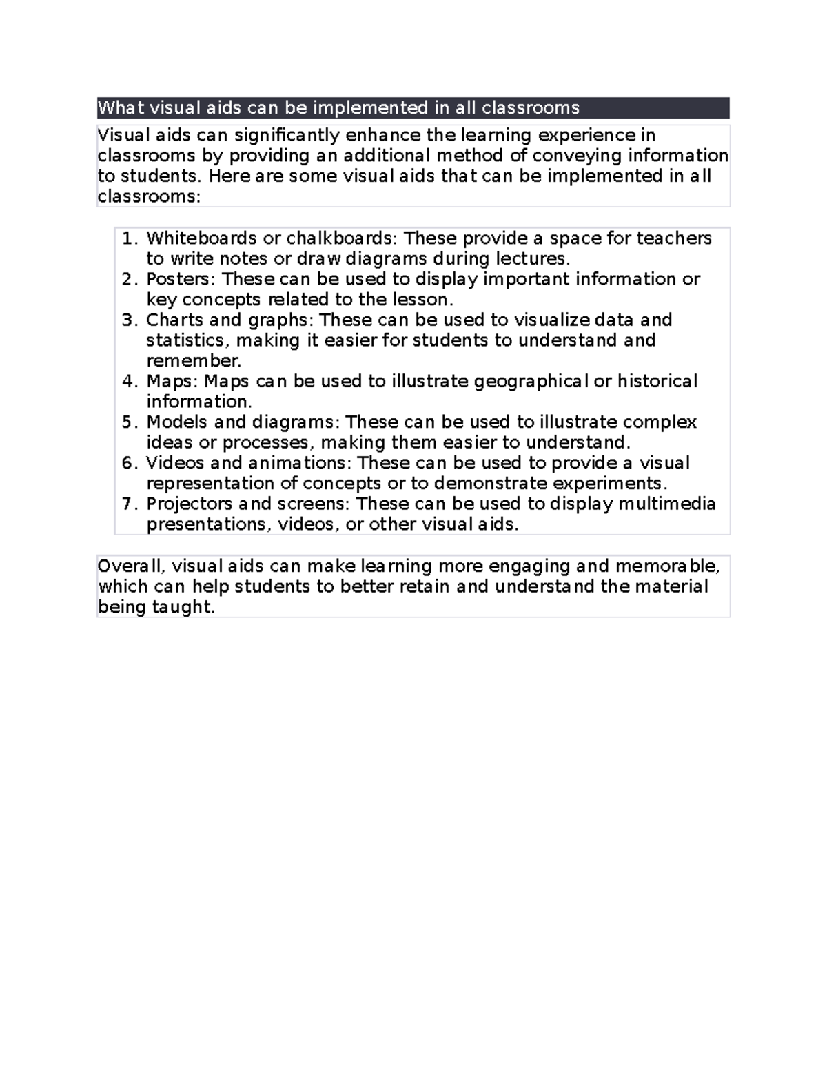 What visual aids can be implemented in all classrooms - Here are some ...