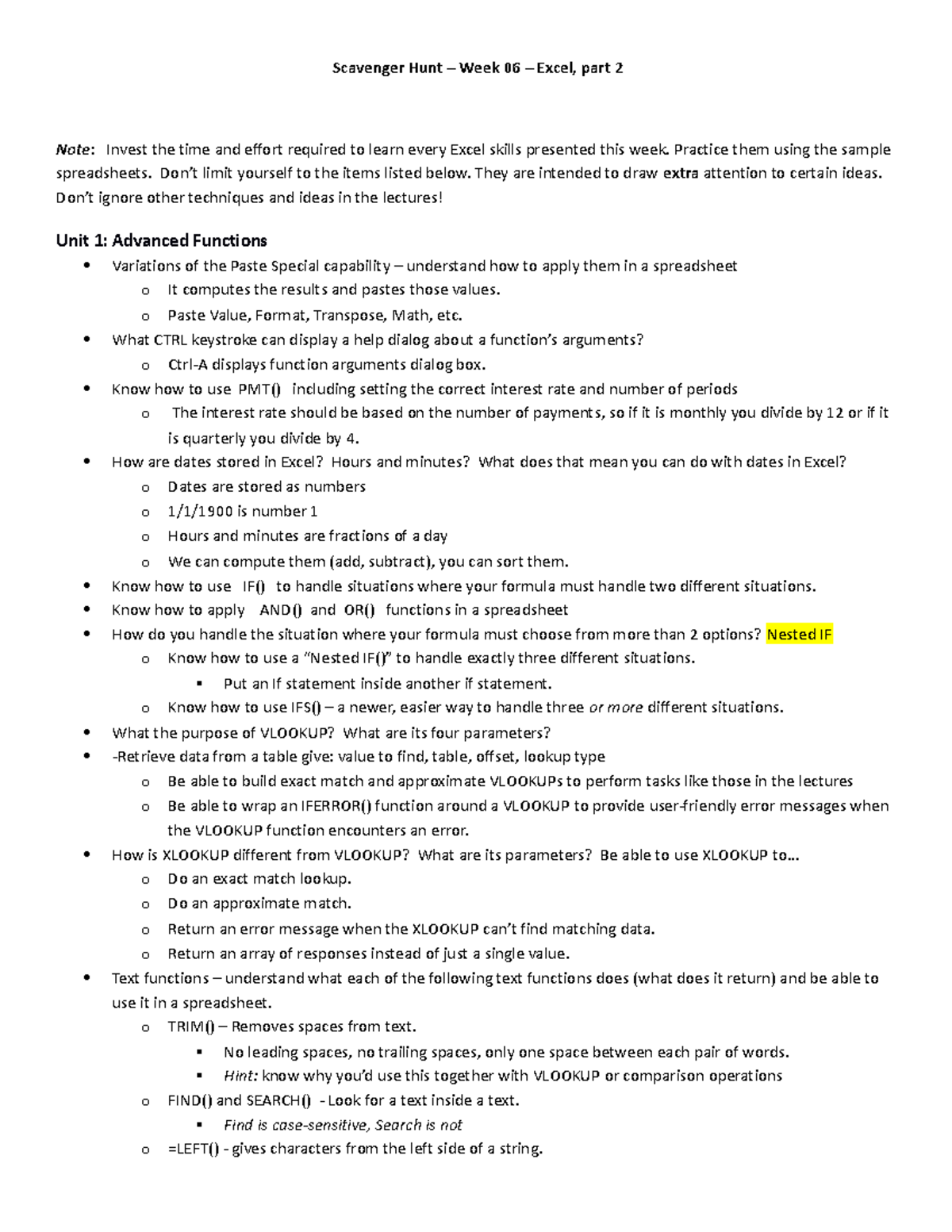 Scavenger Hunt 06-Excel Part 2 - Scavenger Hunt – Week 06 – Excel, part ...