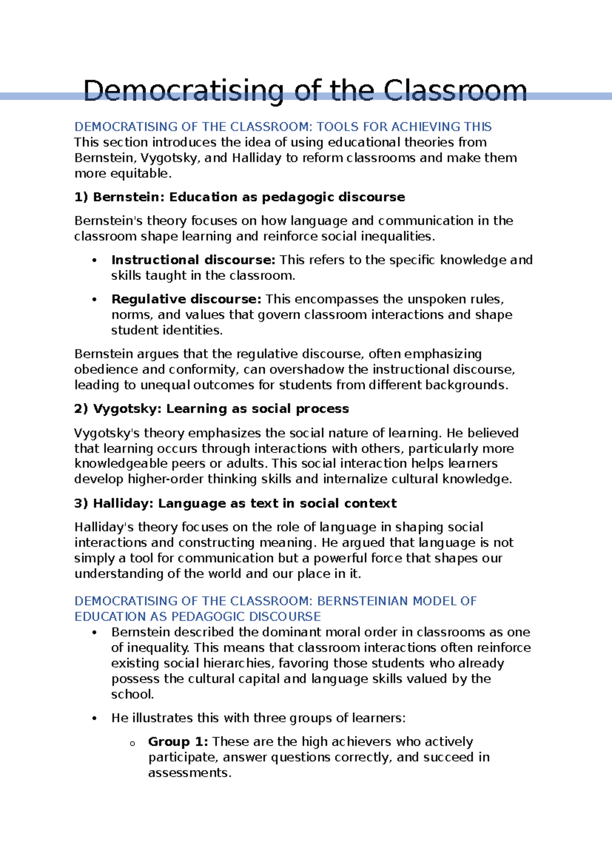 Democratising of the Classroom - Democratising of the Classroom ...