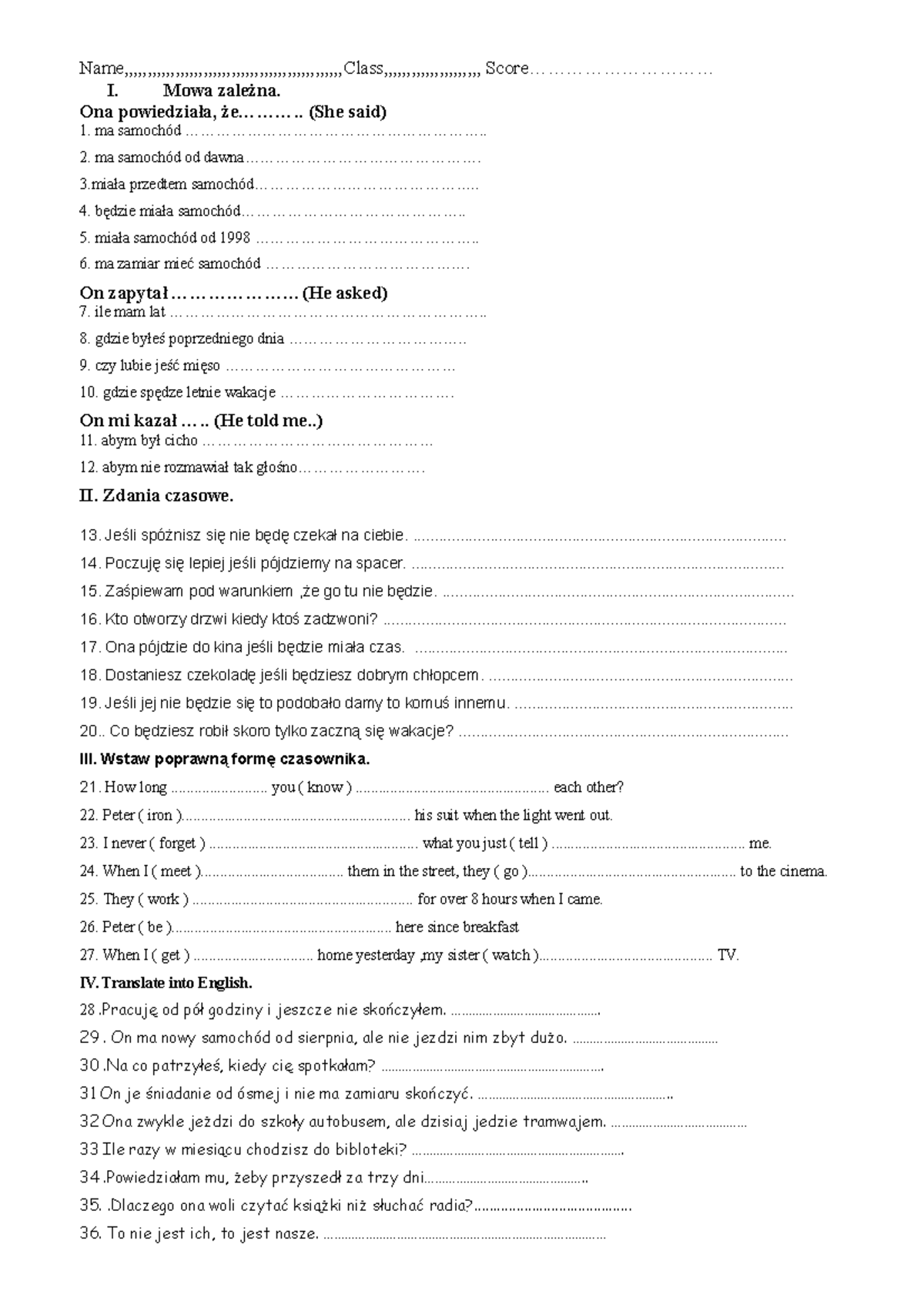 Reported Speech - ghkghk jghjg - - Studocu