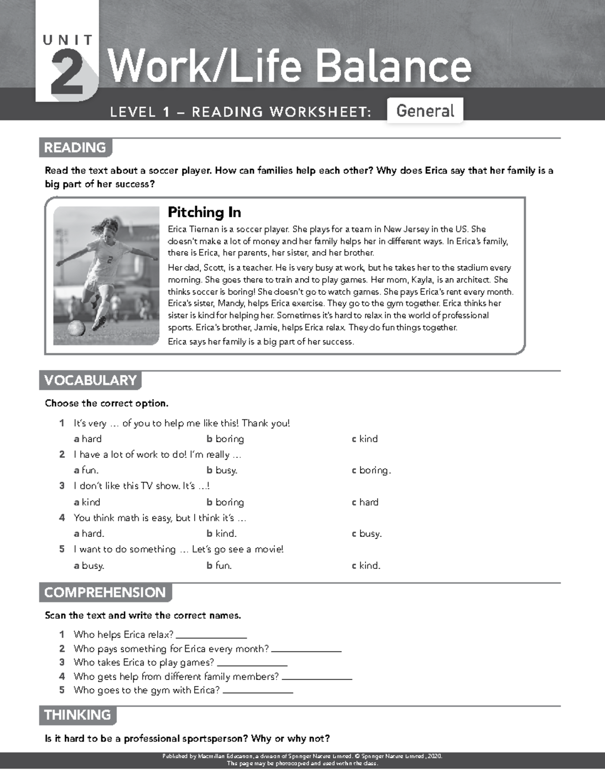 SYM 1 U02 Reading Worksheets - 2 LE V EL 1 – RE A DING WORK SHEE T: General Work/Life Balance ...