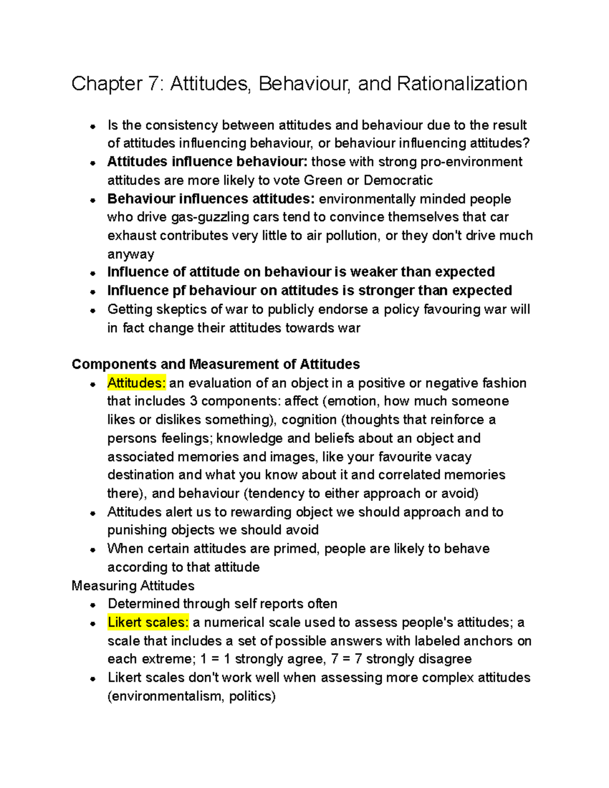 Chapter 7 Attitudes, Behaviour, and Rationalization - Chapter 7 ...