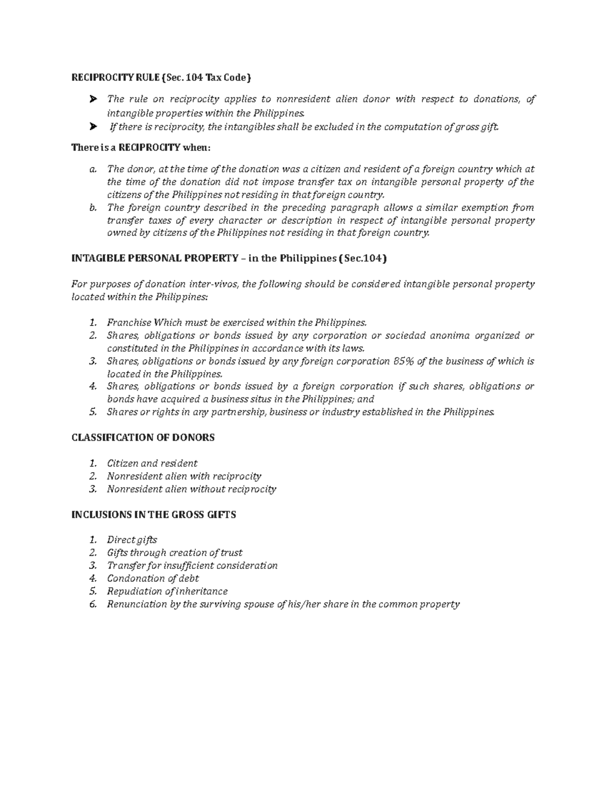 Reciprocity-RULE - vkjhvuiv - RECIPROCITY RULE (Sec. 104 Tax Code) The ...